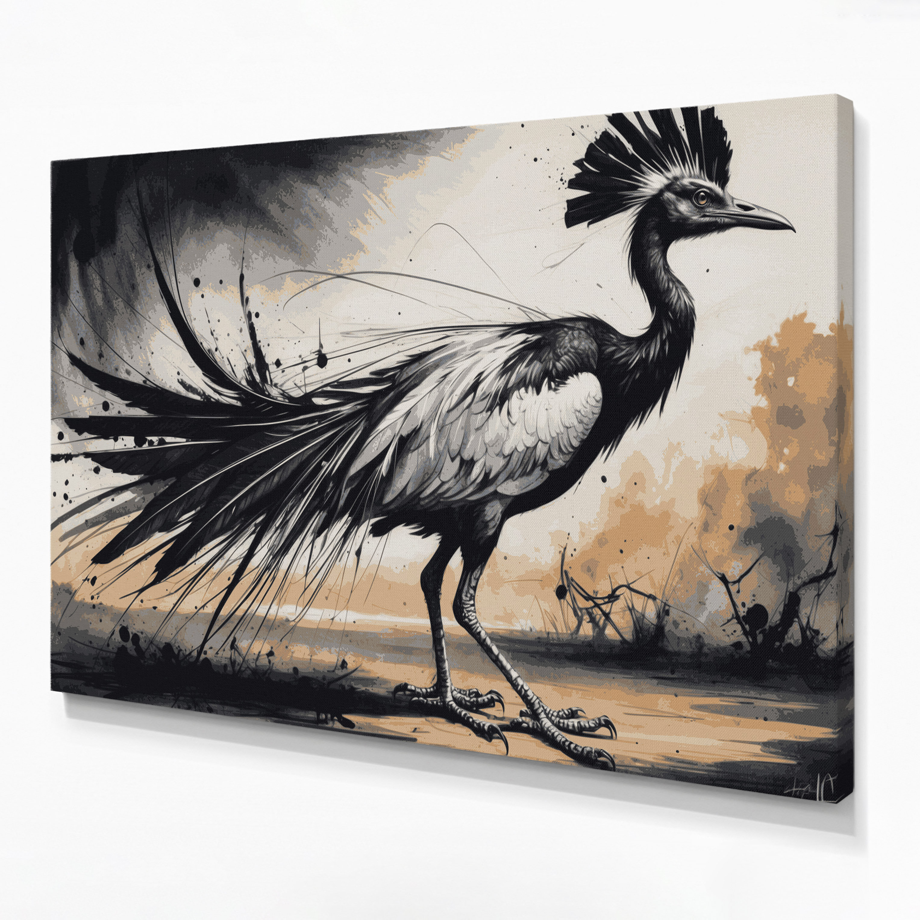 Dakota Fields Wildlife Secretary Bird Beige Canvas Wall Art | Wayfair