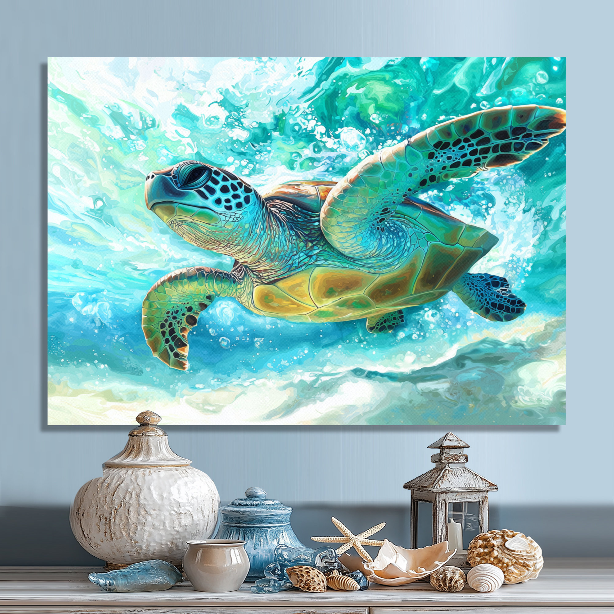 Dovecove Turtle Swimming In The Deep - Turtle Wall Art | Wayfair