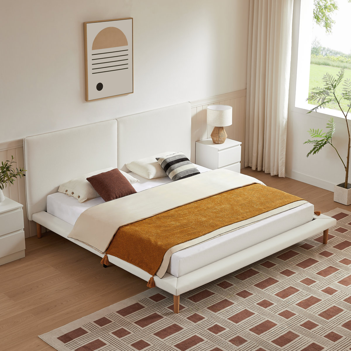 Latitude Run® Shondale Upholstered Scalloped Low Profile Platform Bed ...