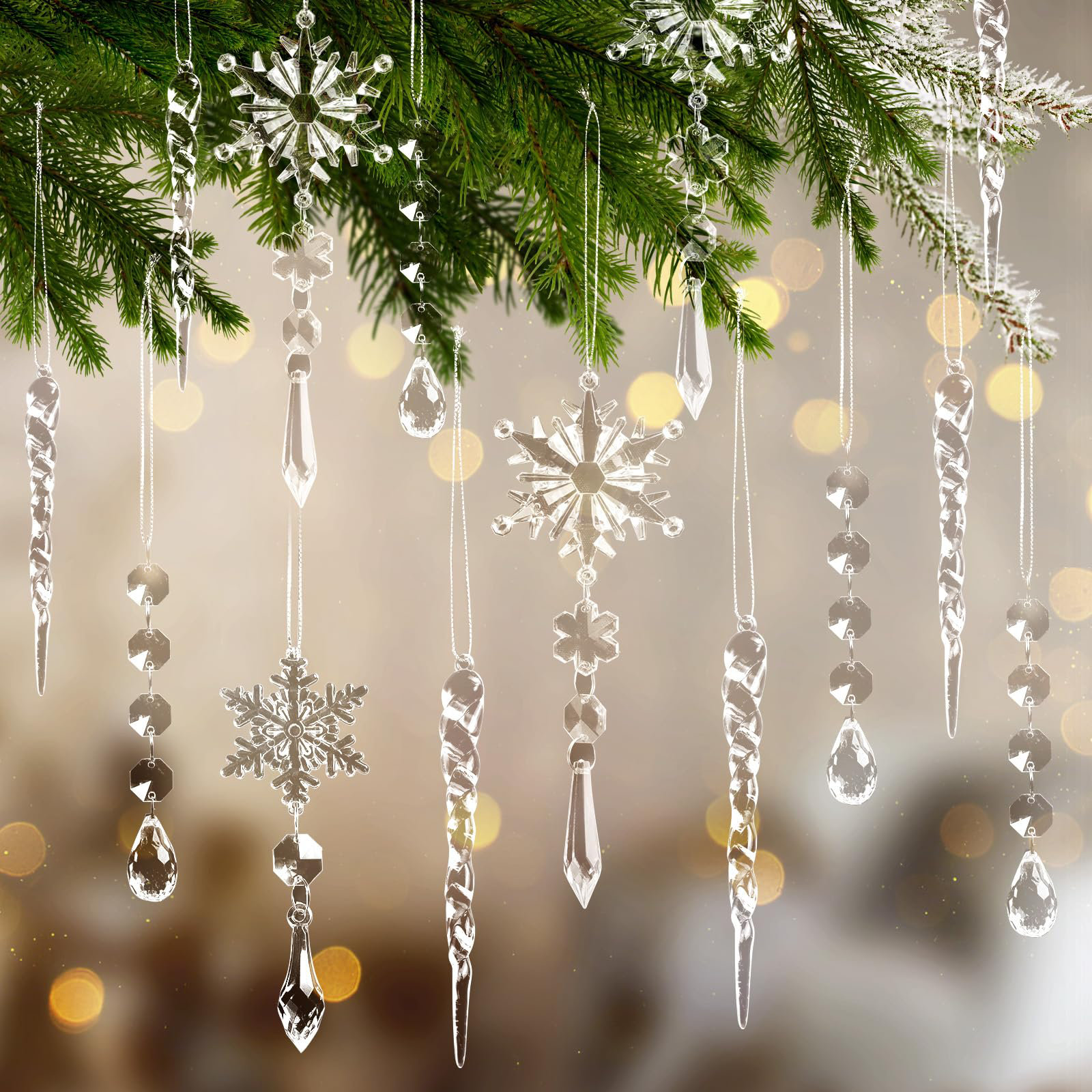 Mercer41 20pcs Hanging Acrylic Crystal Snowflake Icicle Drop ...