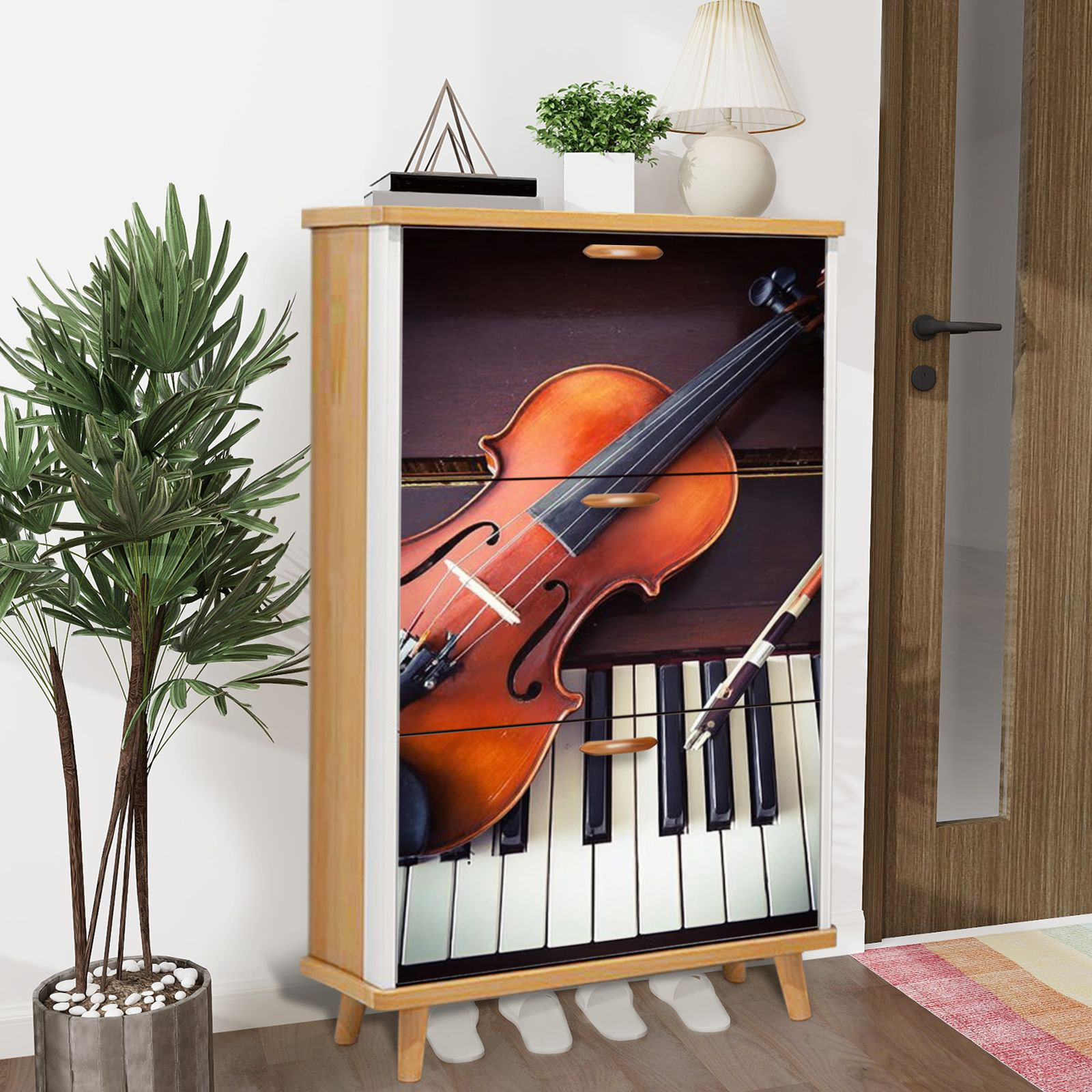East Urban Home Shoe Storage Cabinet with 3 Flip Drawers for Violin ...