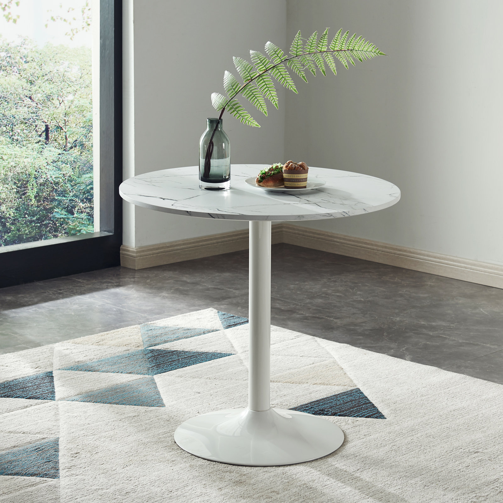 Orren Ellis 31.5" Modern Round Table With Faux Marble Finish Table Top ...