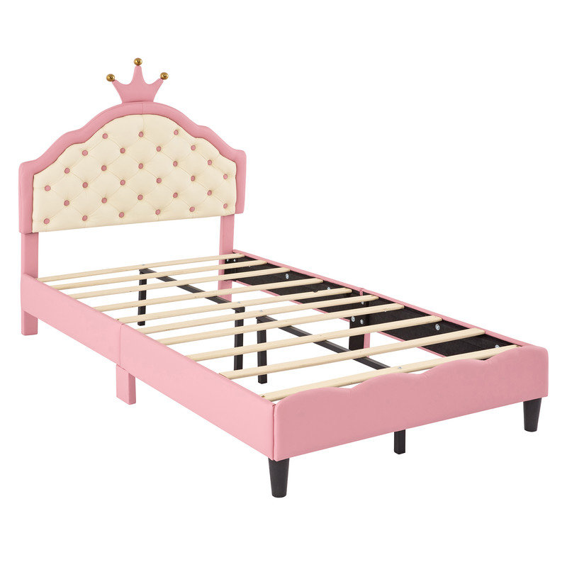 Gemma Violet Full Size Princess Bed with Crown Headboard, Tufted PU ...