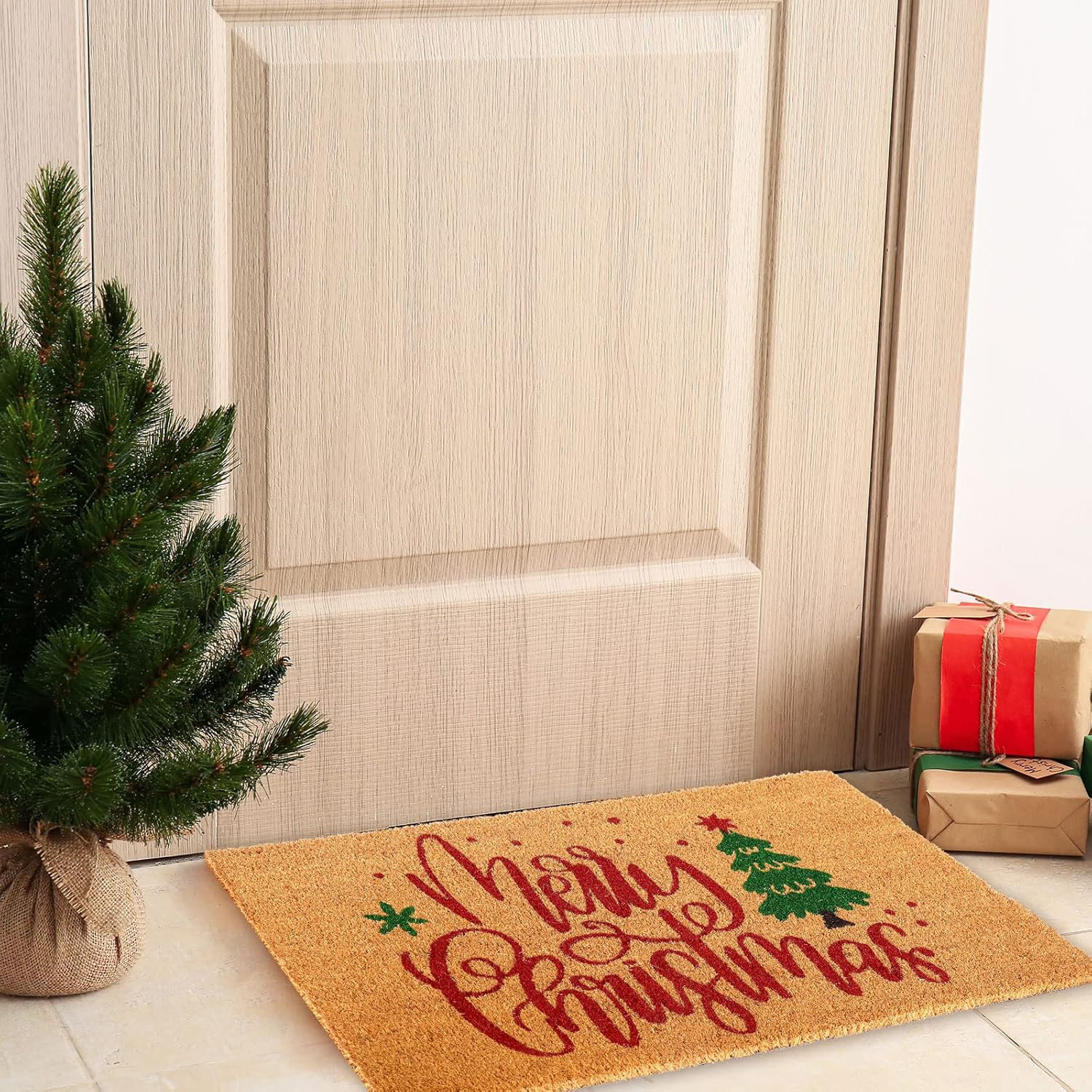 One Allium Way® Merry Christmas Door Mats Natural Coir Doormat Non-Slip ...