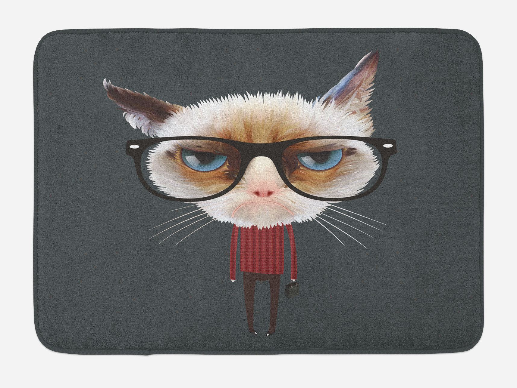 East Urban Home Cat Plush Bath Mat, Hipster Feline with Giant Head, 30. ...