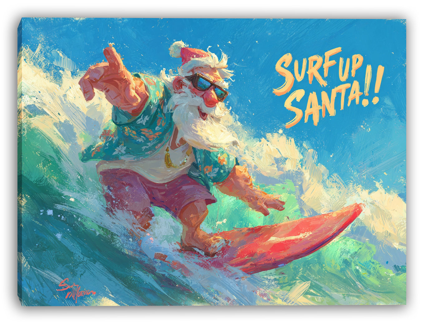 Bay Isle Home™ Wave Rider Santa Holiday Surf Wrapped Canvas Wall Art ...