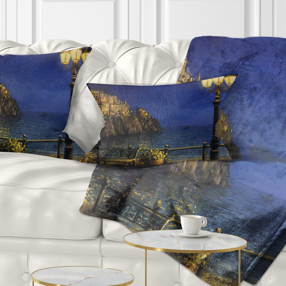 Design Art Summer Evening in Amalfi - Landscape Printed Throw Pillow ...