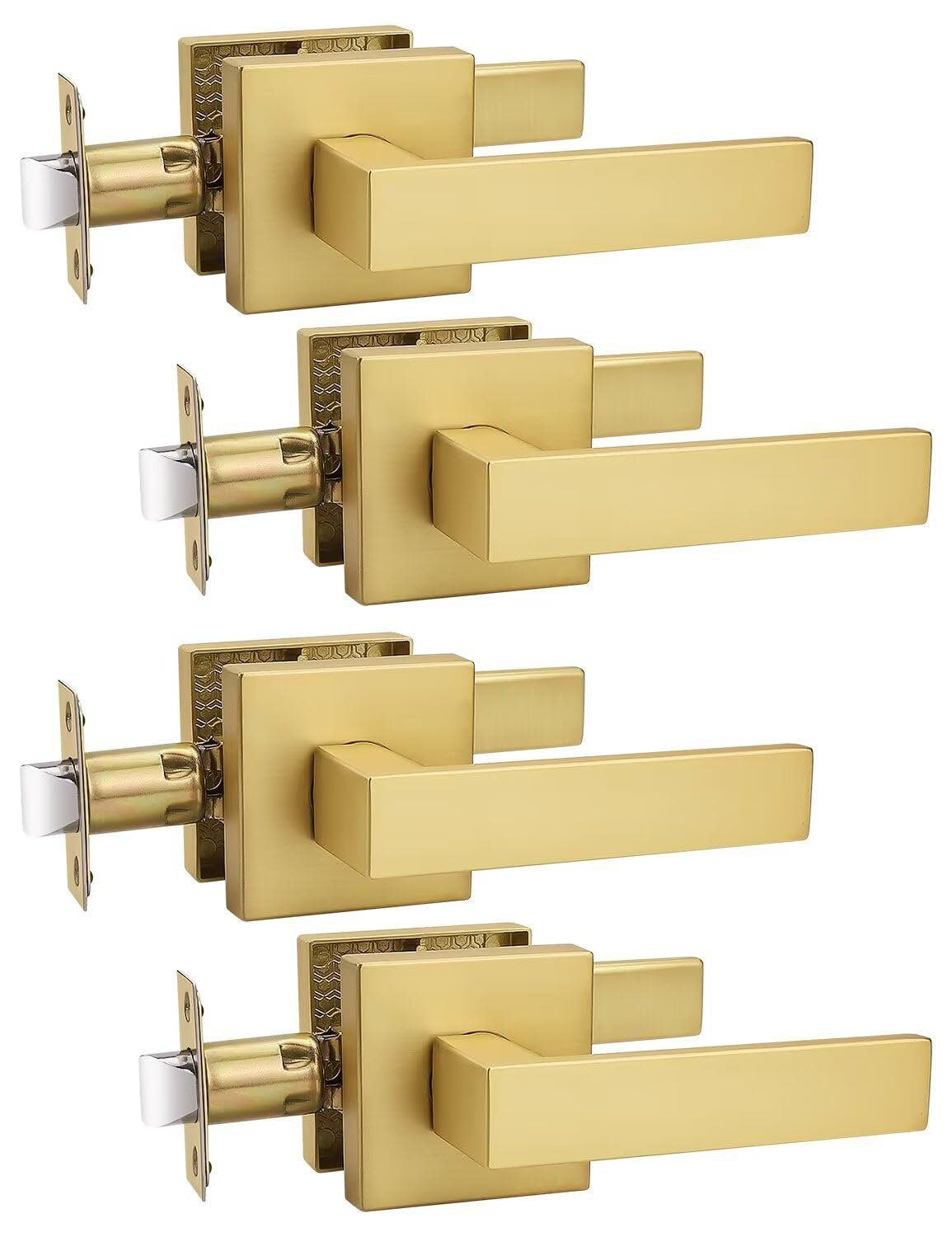 ALFOSCABINETS 4-Pack Gold Keyless Square Lever Handles, Satin Brass ...