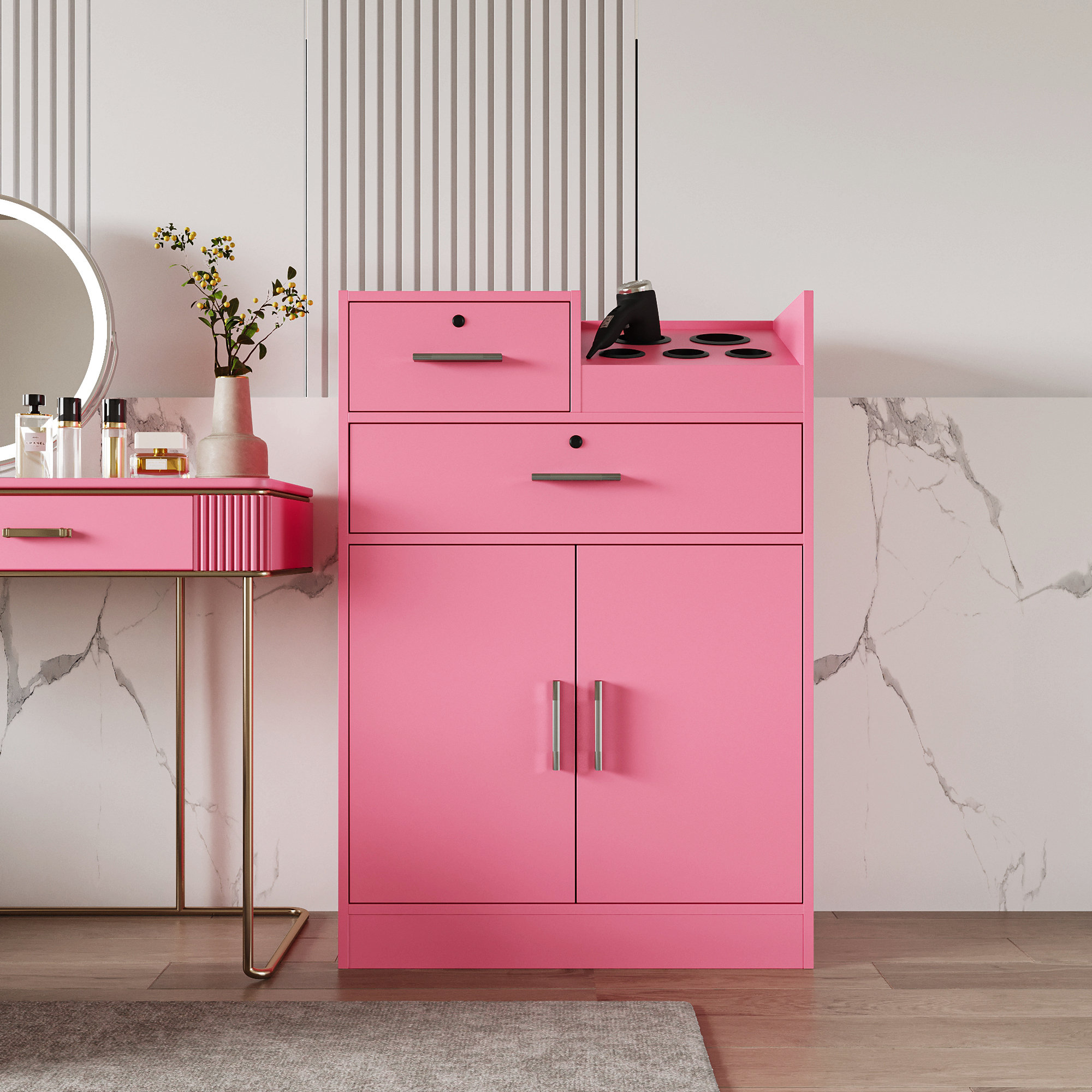 Ebern Designs Locking Beauty Salon Storage Cabinet Hair Dryer Holder ...