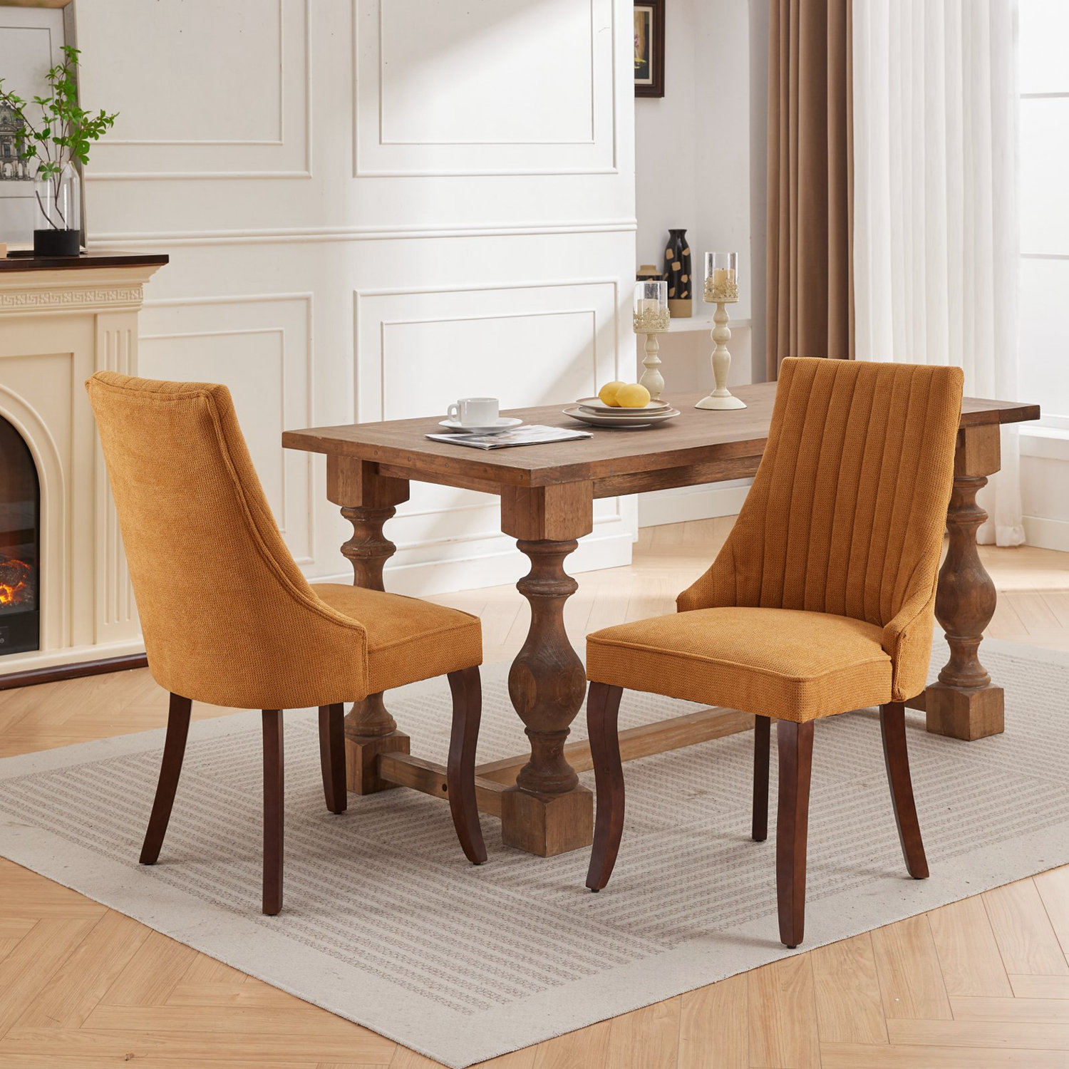 George Oliver Linen Clegg Set of 2 with Curved wooden legs | Wayfair