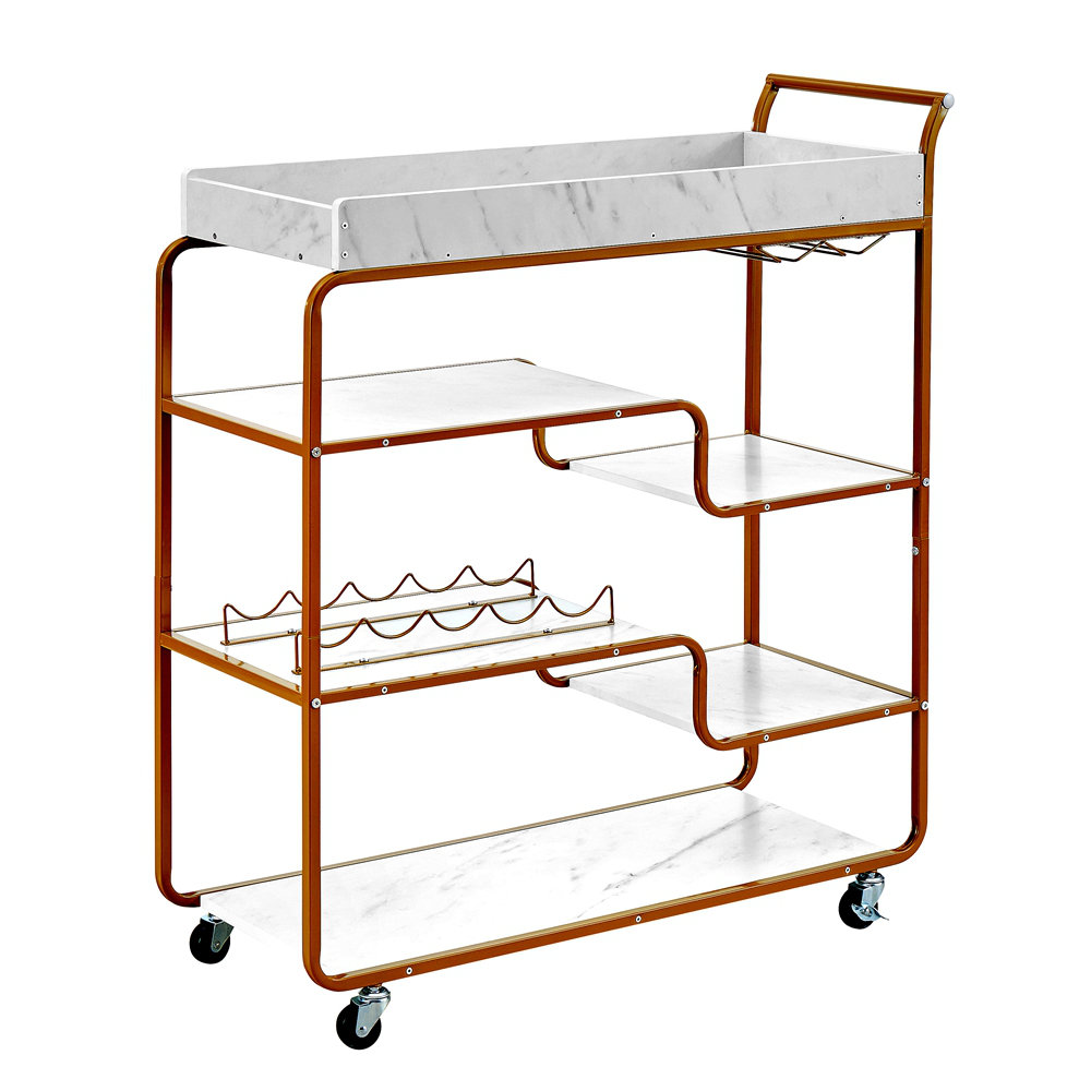 Mercer41 6-Tier Bar Cart, Slide Bar Serving Cart, Retro Style Wine Cart ...