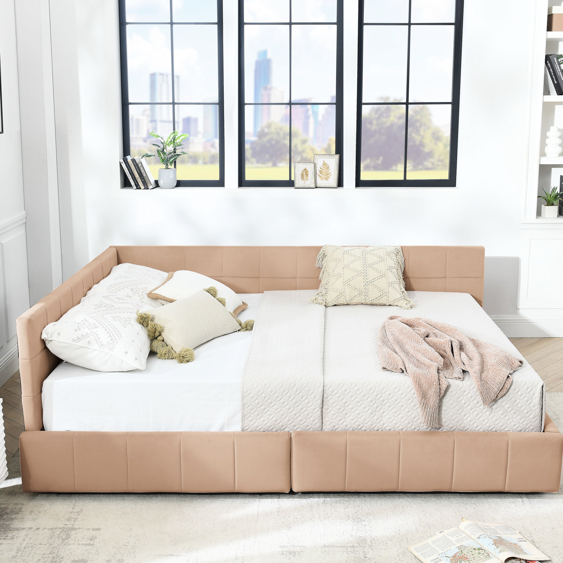 Mercer41 Queen Daybed With Pink Velvet Upholstery, Extra Storage, Wood ...
