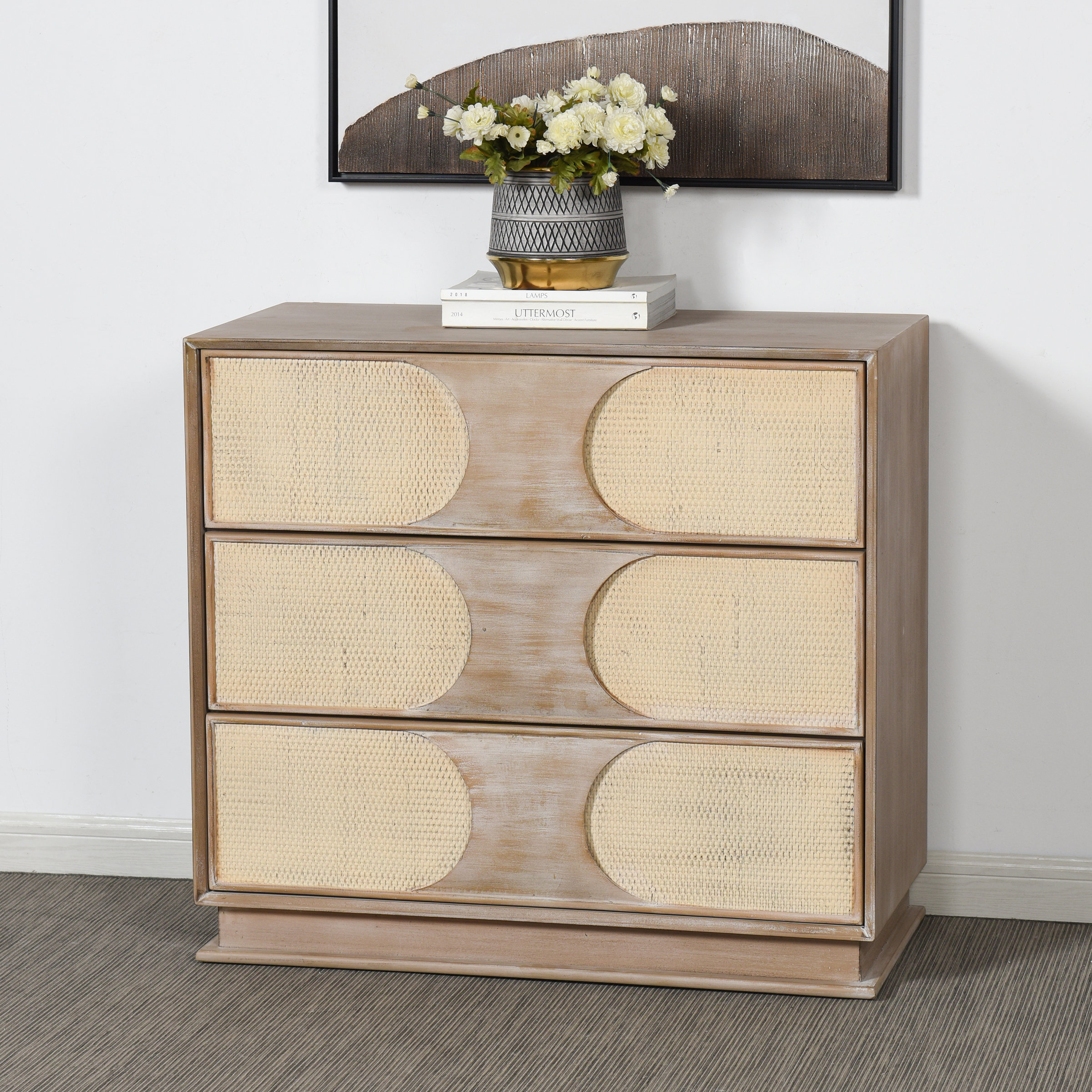 StyleCraft Home Melrose Chest - Three Woven Cane Drawers - Light Bisque ...