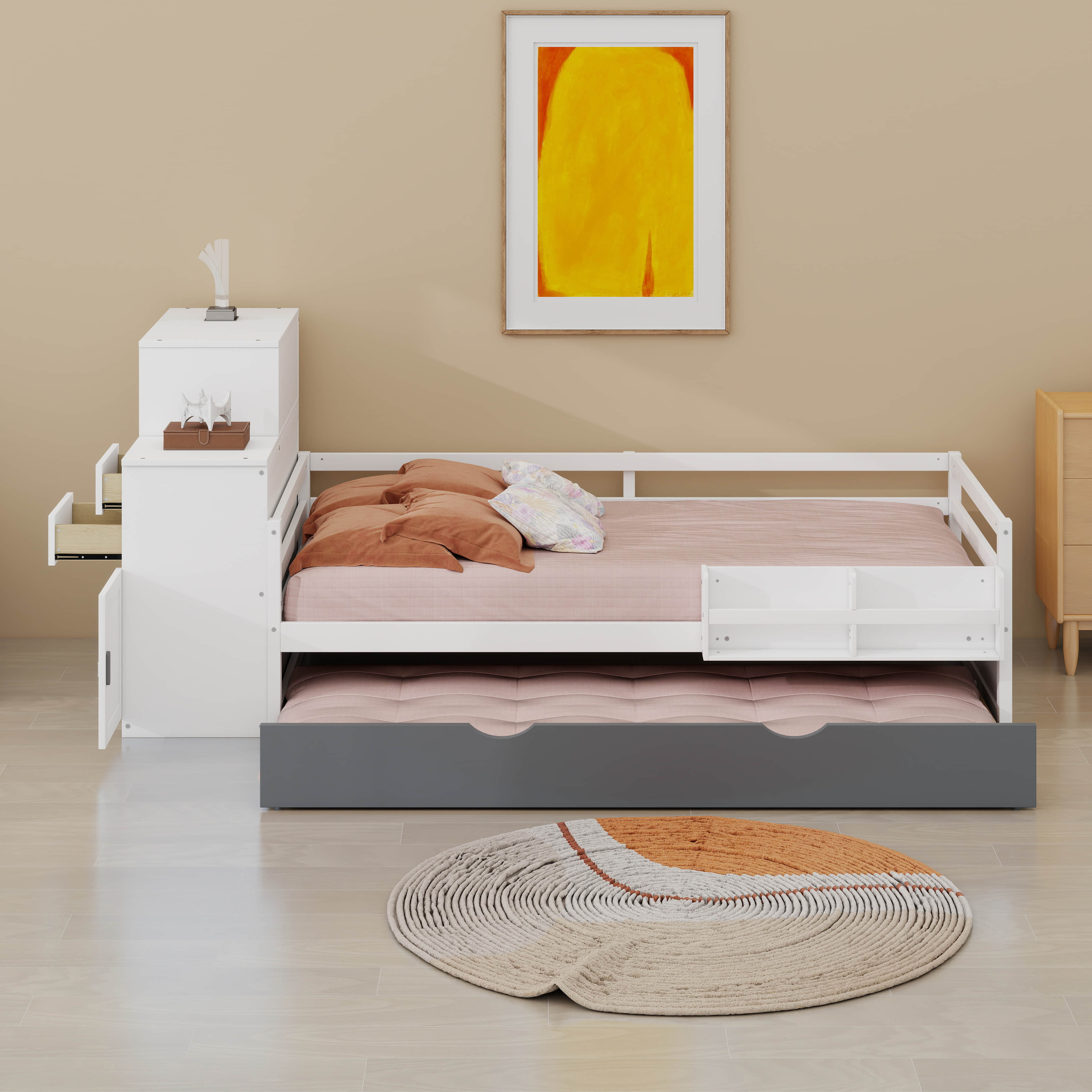 Latitude Run® Compact Wooden Platform Bed Featuring An Integrated ...
