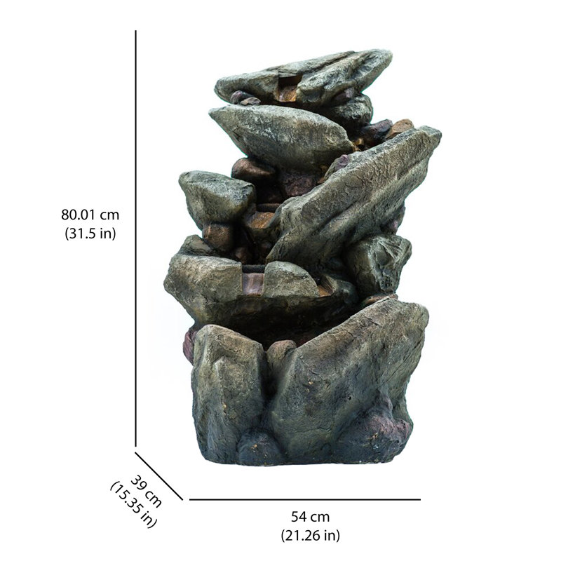 Hi-Line Gift Ltd. Resin Stone Multi-Level Fountain with LED Light | Wayfair