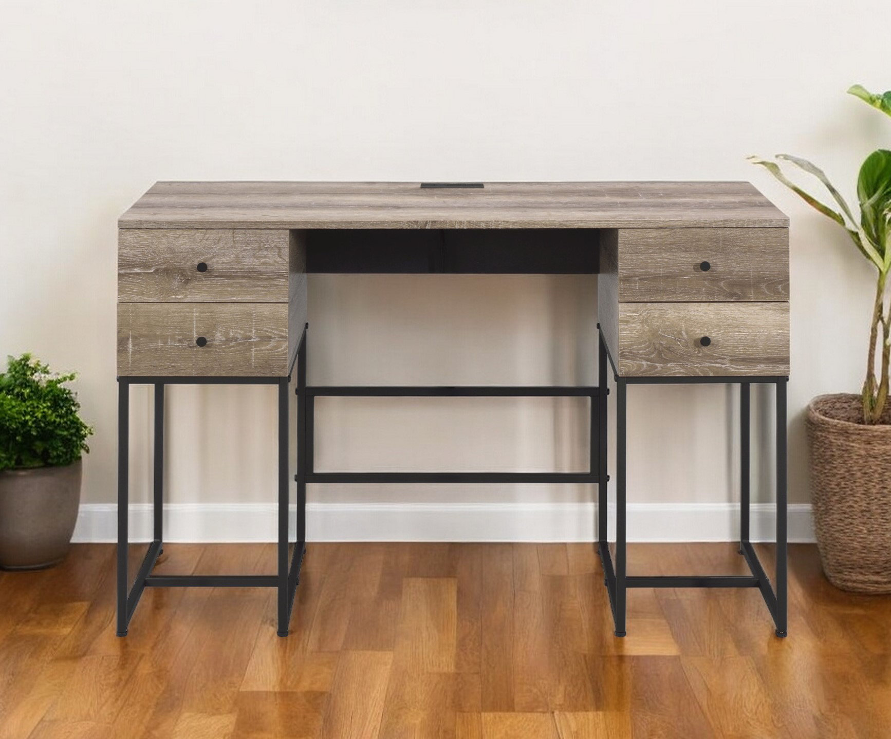 HomeRoots 47" Brown and Black Writing Desk With Four Drawers | Wayfair