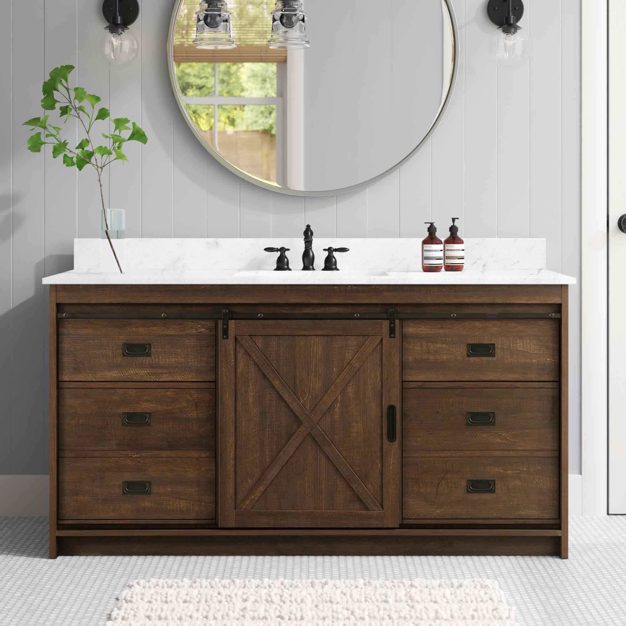 Sand & Stable Jillian 60'' Single Bathroom Vanity with Engineered Stone ...