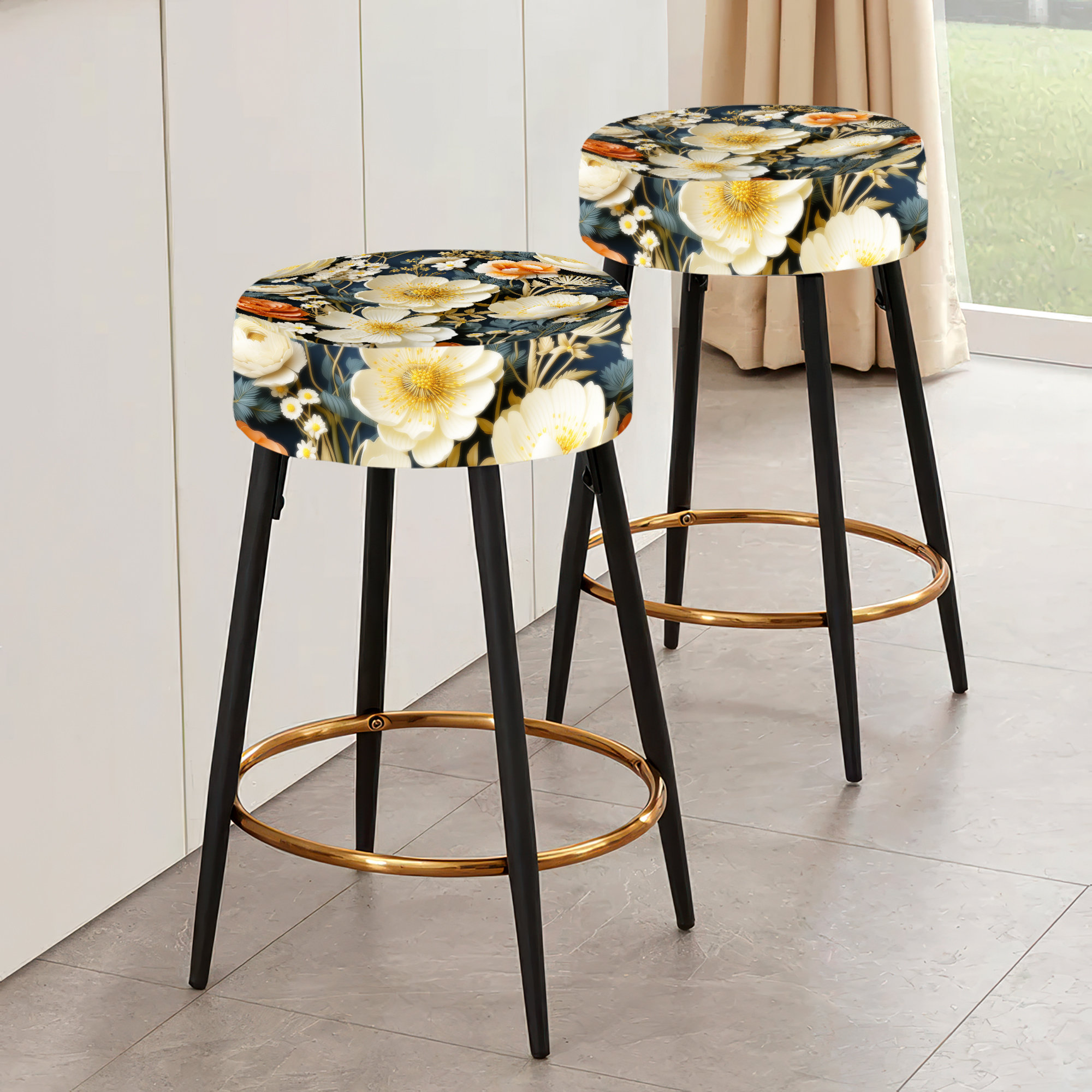 Design Art Meadow Countryside Floral Pattern - Floral Bar Stools Set Of ...