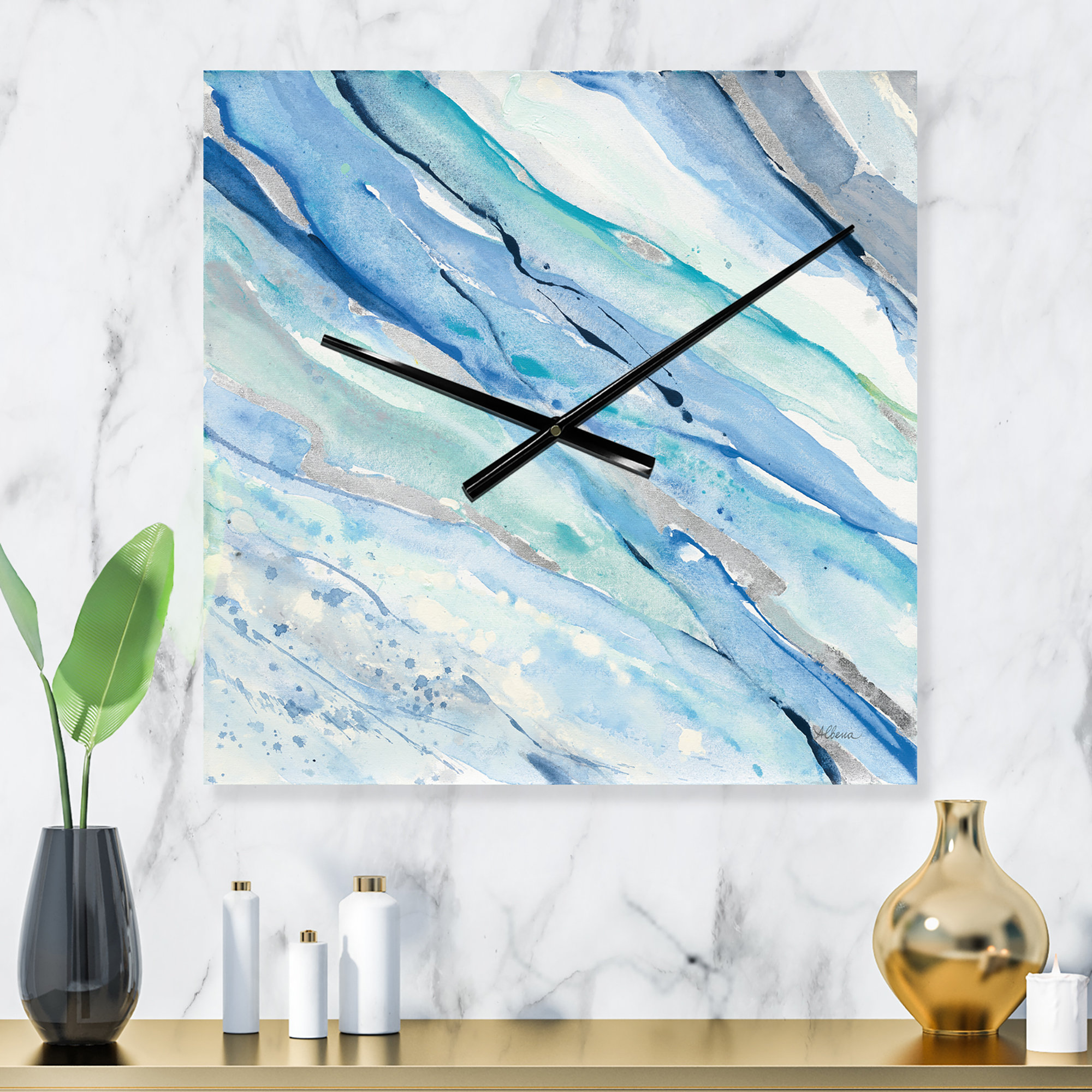 East Urban Home Blue Silver Spring I - Modern Wall Clock | Wayfair