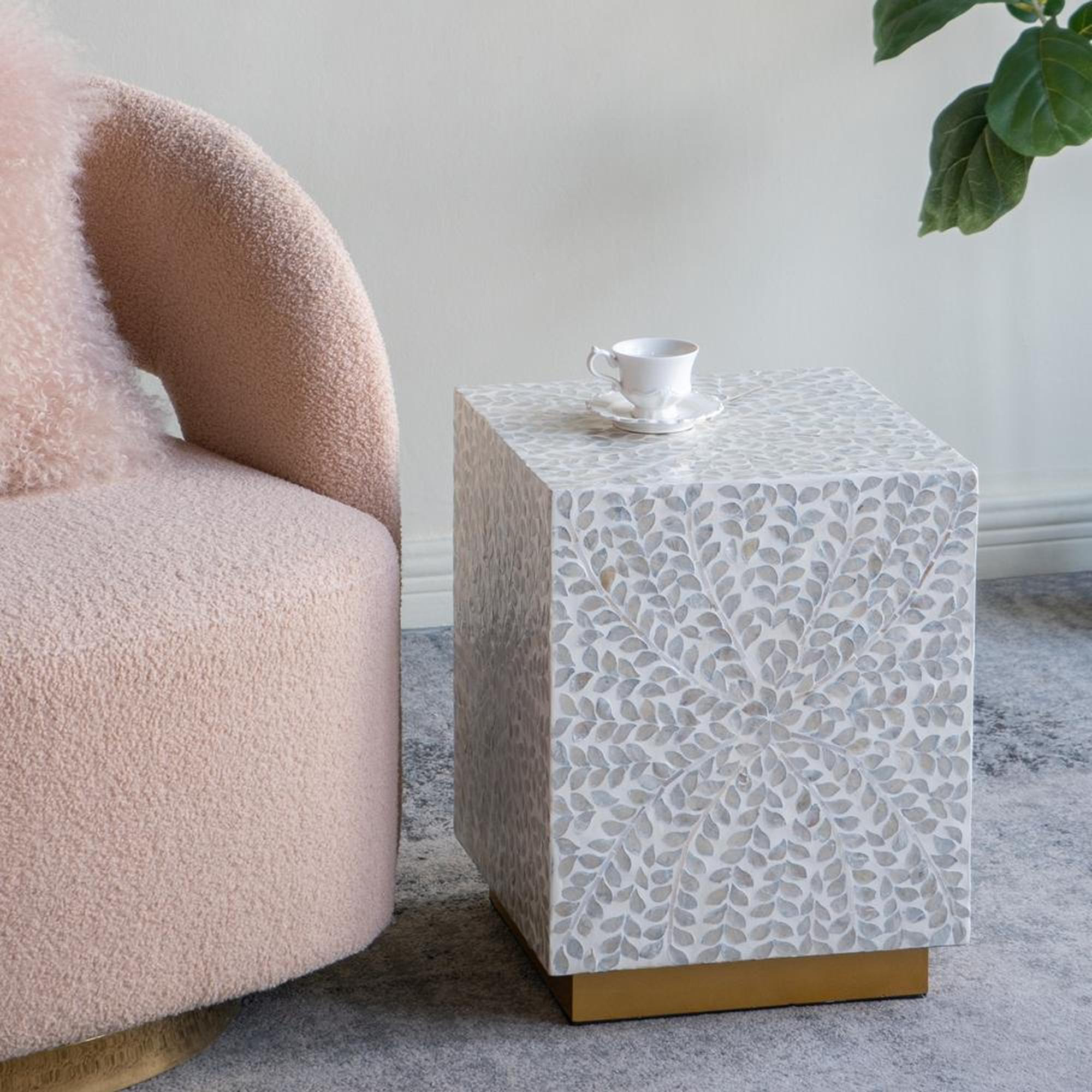 Dovecove 14x14x18" Square Accent Stool with White Capiz Shell Finish ...