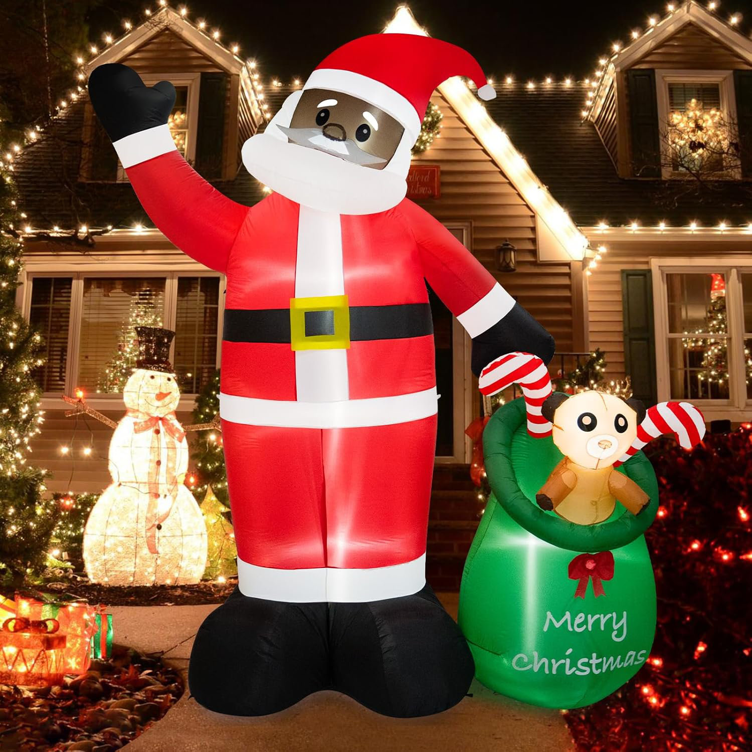 The Holiday Aisle® 12FT Giant Christmas Inflatables Black Santa Claus ...