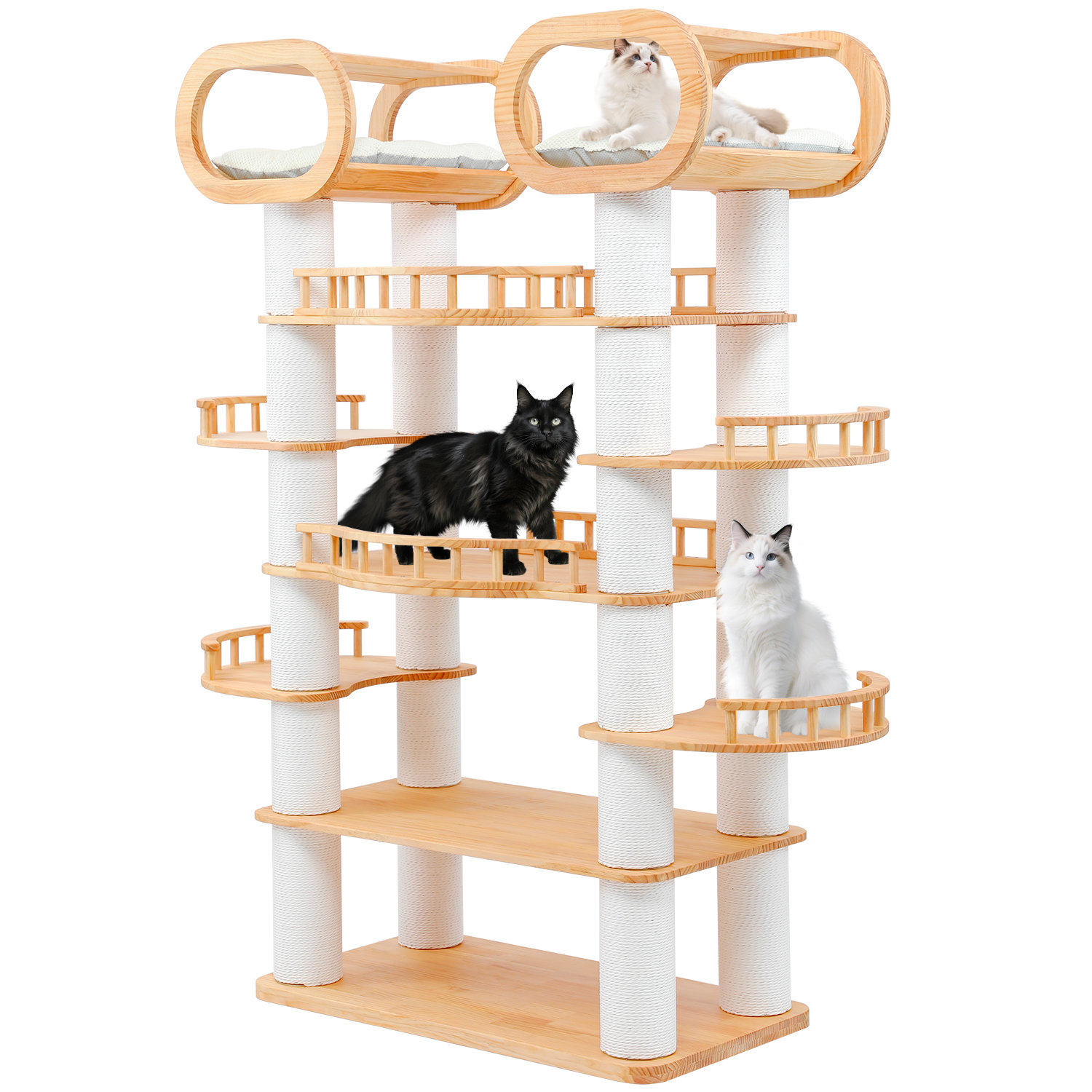 KZLAA 76.7 H Large Solid Wood Cat Tree Multi-Level Tall Cat Tower Cat ...