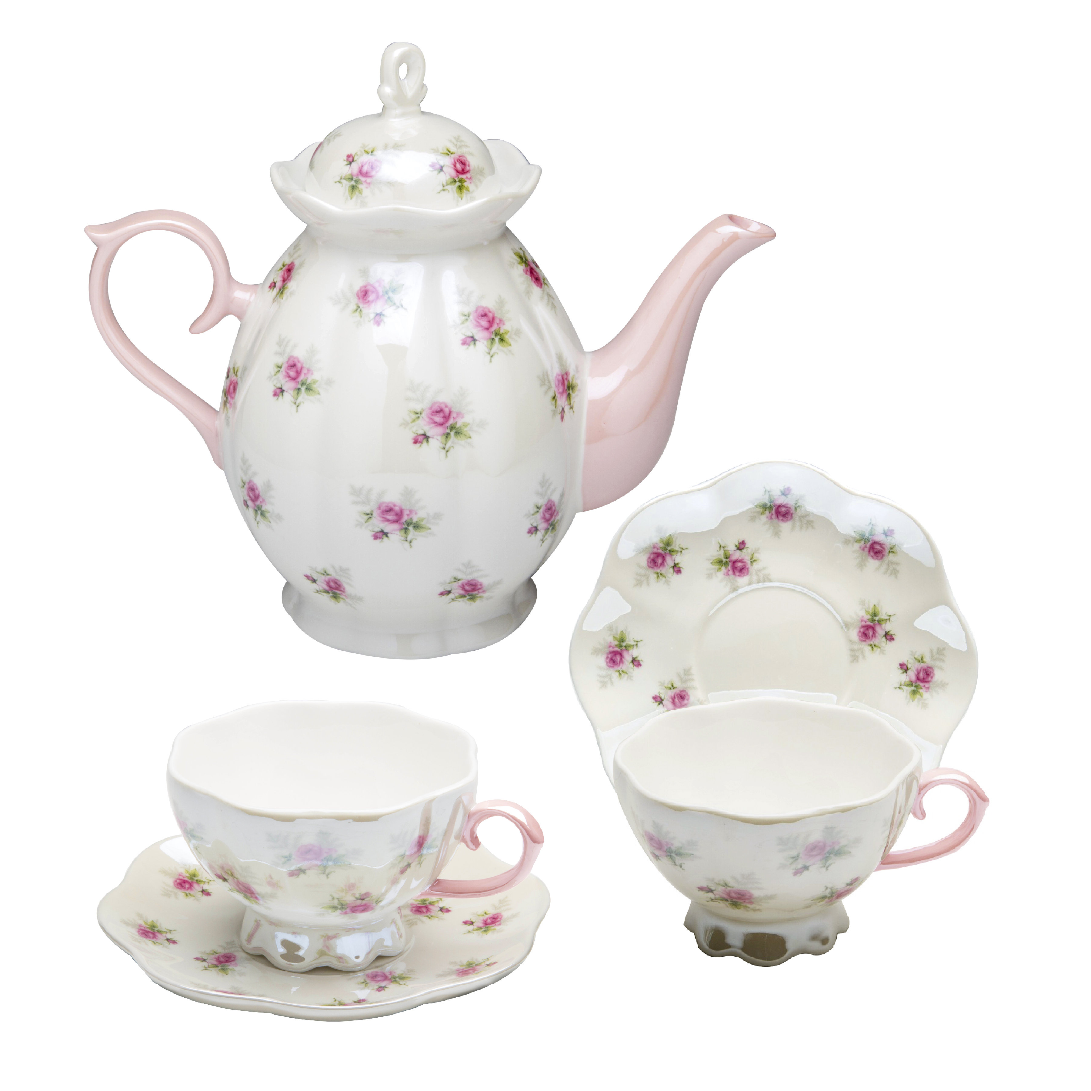 Grace's Tea Ware Petite Rose Luster Pink 3-Piece Tea Set | Wayfair
