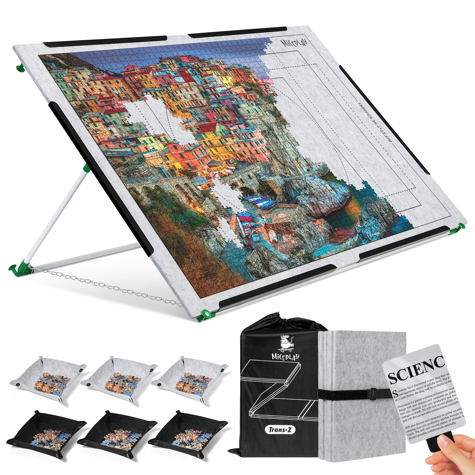 Ikkle 2000 Pieces Tilting Jigsaw Puzzle Board, Foldable Puzzle Mat With ...