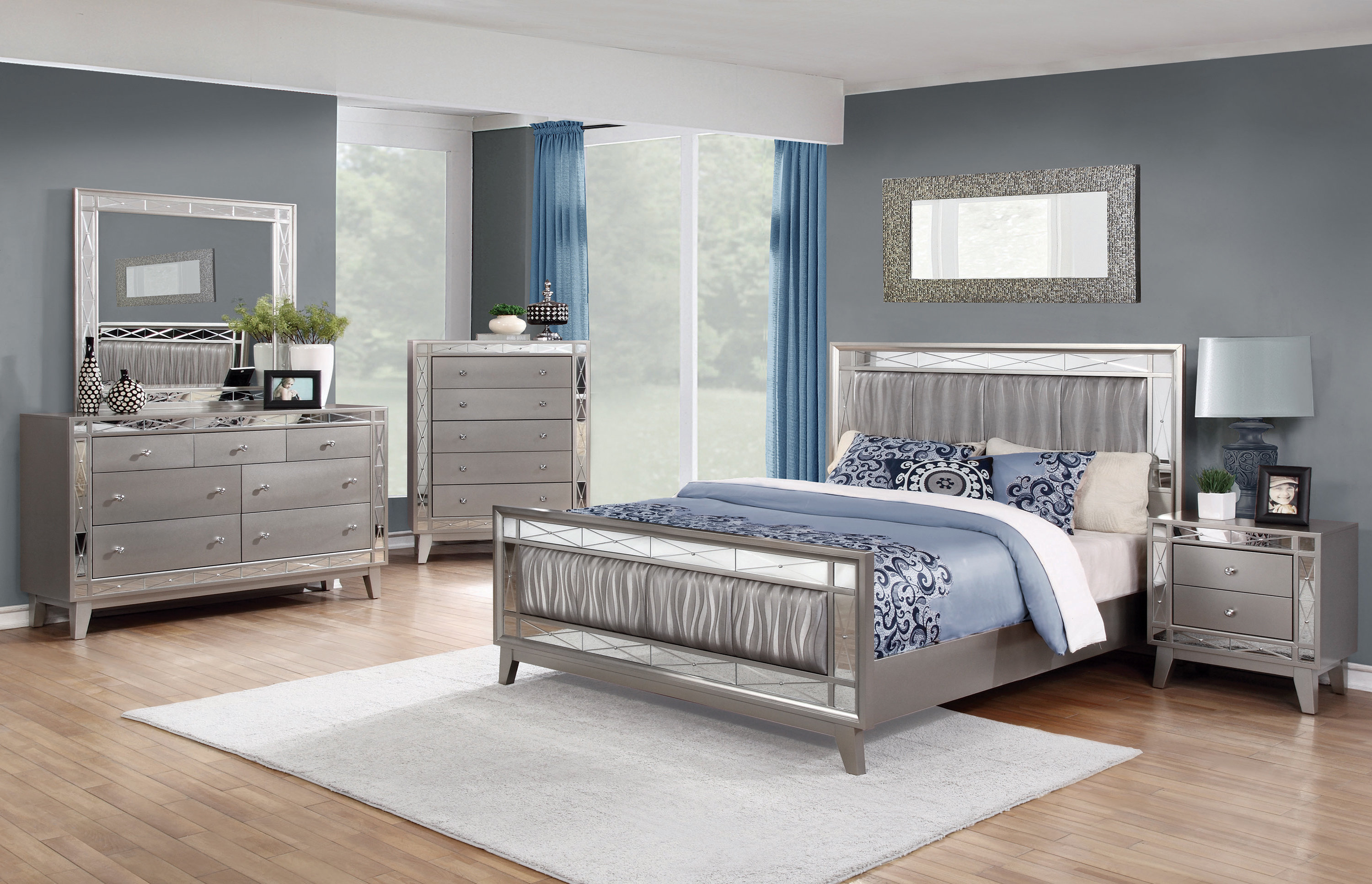 House of Hampton® Eltra 4 Piece Bedroom Set in Metallic Mercury | Wayfair