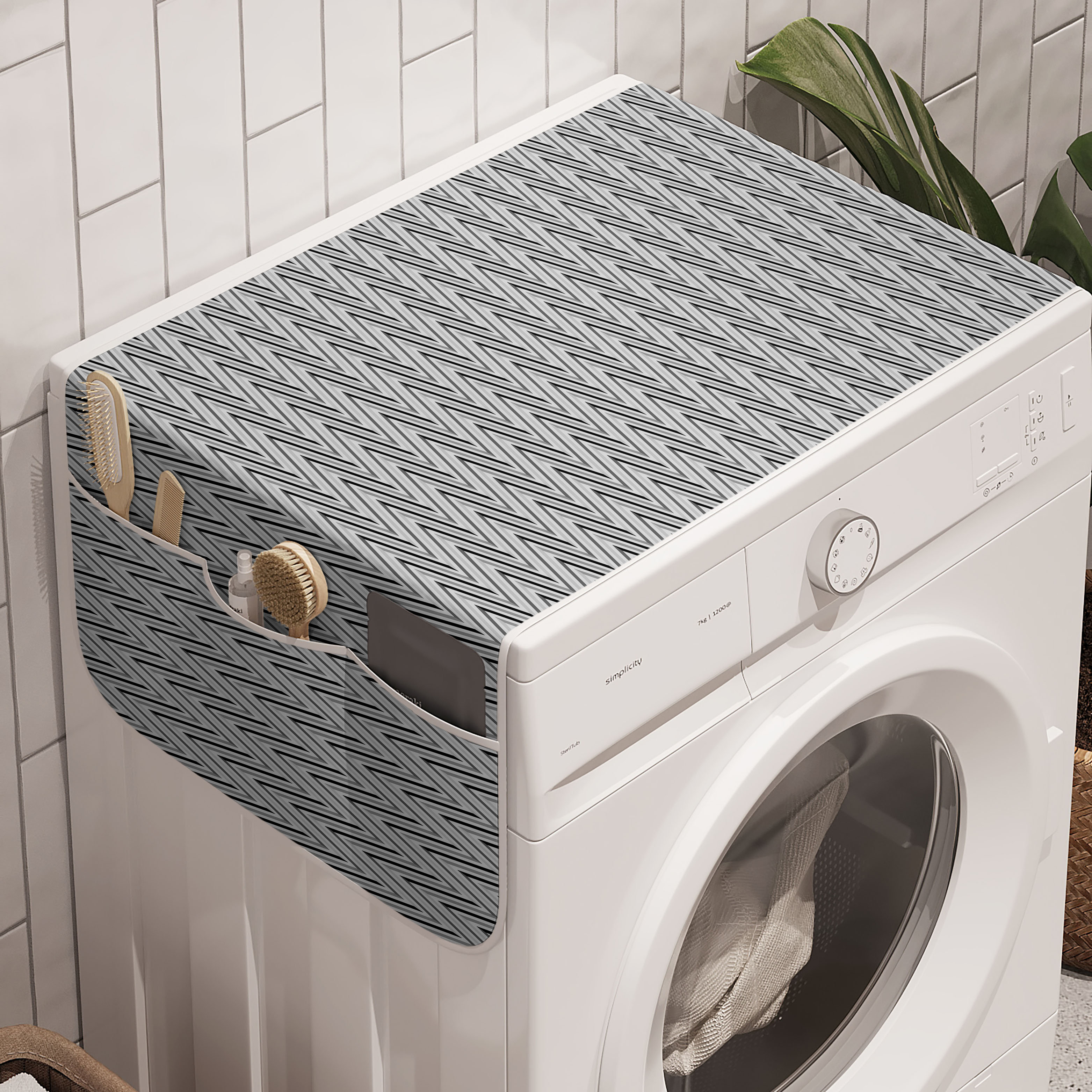 East Urban Home Grey Chevron Washing Machine Organizer Pack of 2 47" x ...
