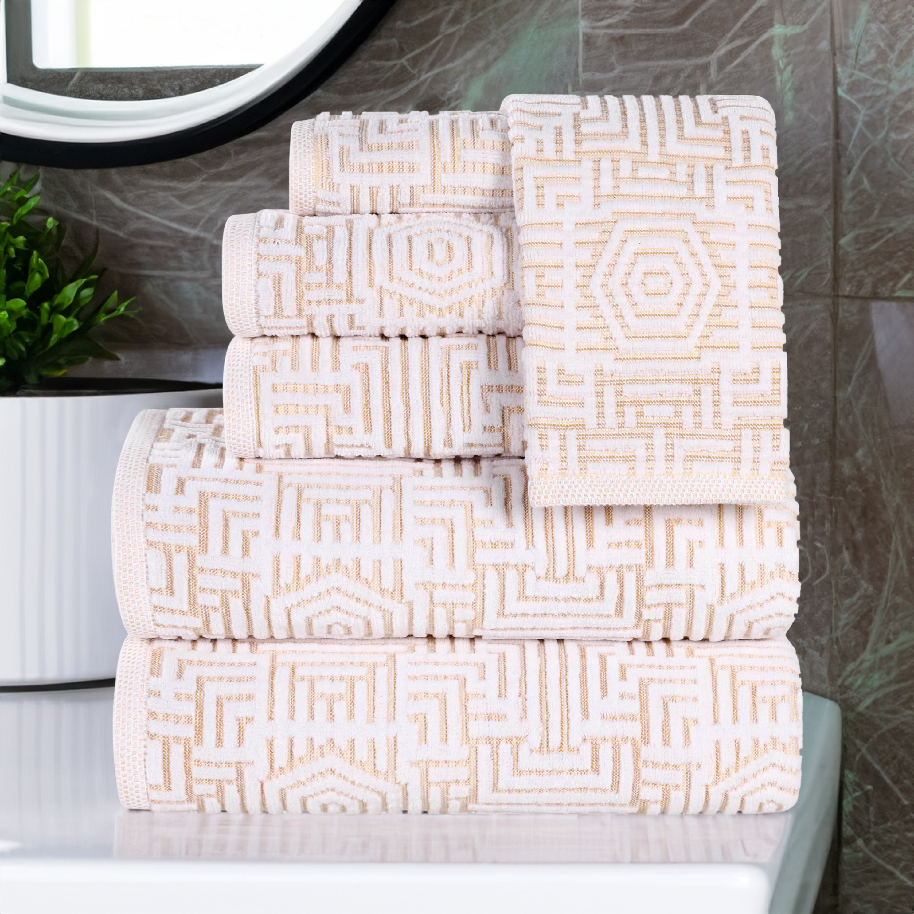 Latitude Run® Cotton Modern Geometric Jacquard Soft Highly-Absorbent ...