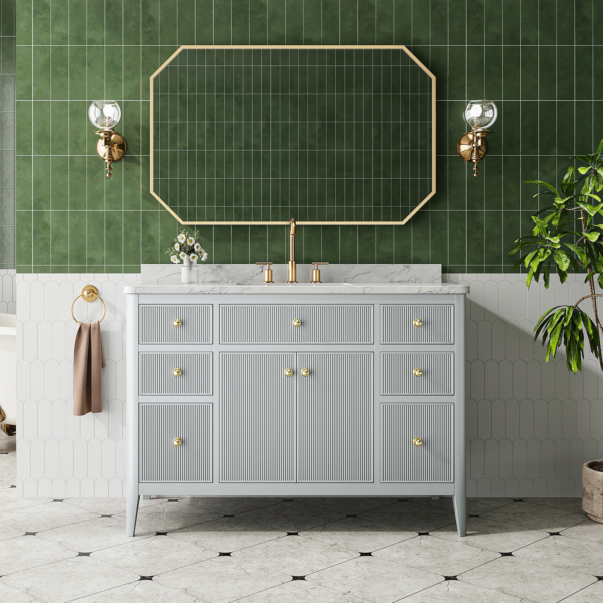 Red Barrel Studio® Fully Assembled 48'' Green Freestanding Single Sink ...