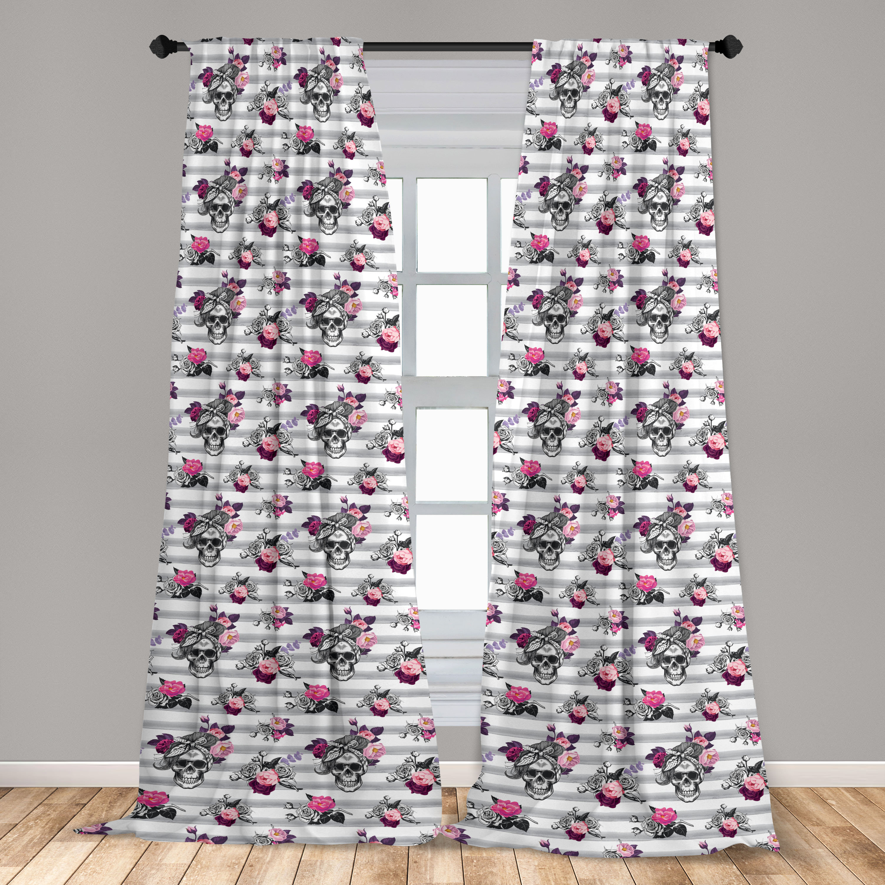 East Urban Home Gothic Curtains Contemporary Skull Floral Pair of Pale ...