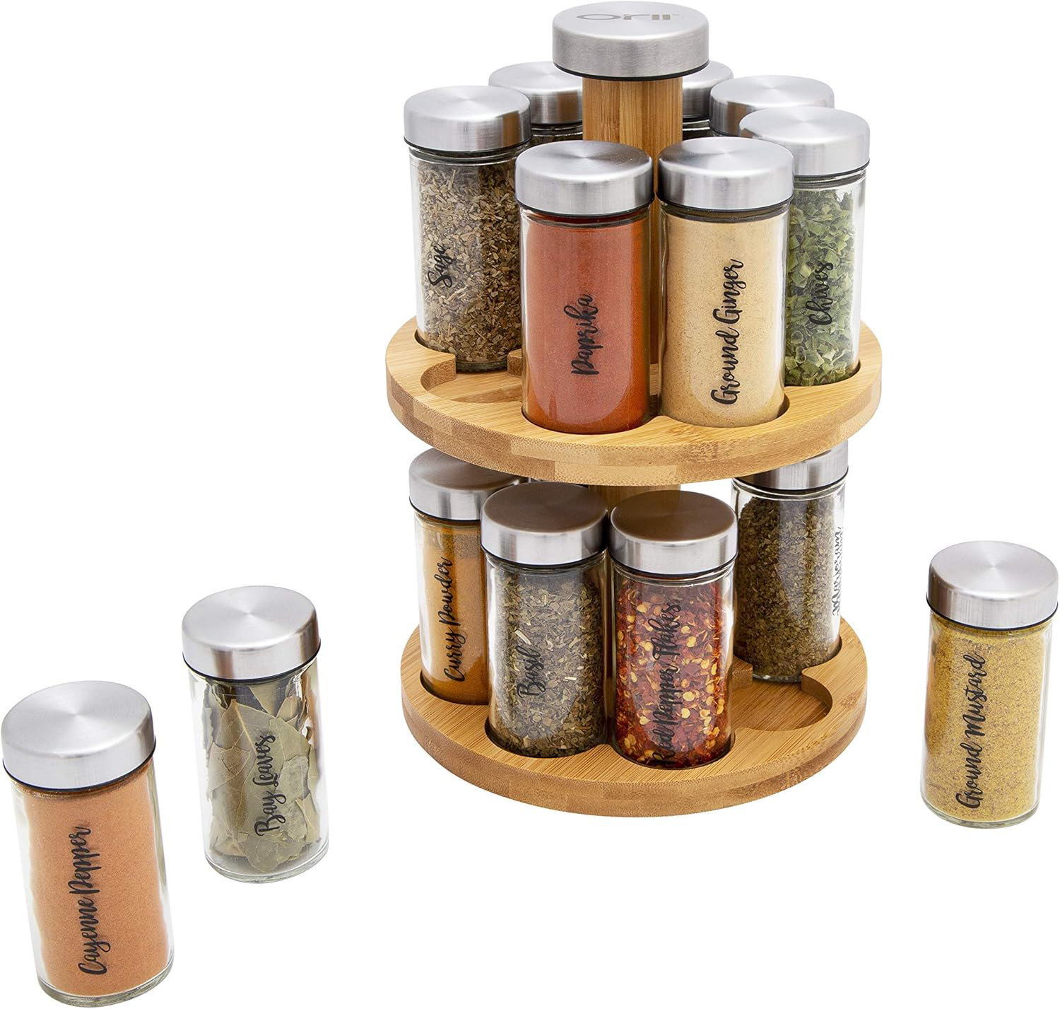 One Allium Way 16 Jar Spice Rack With Spices Included - Rotating ...