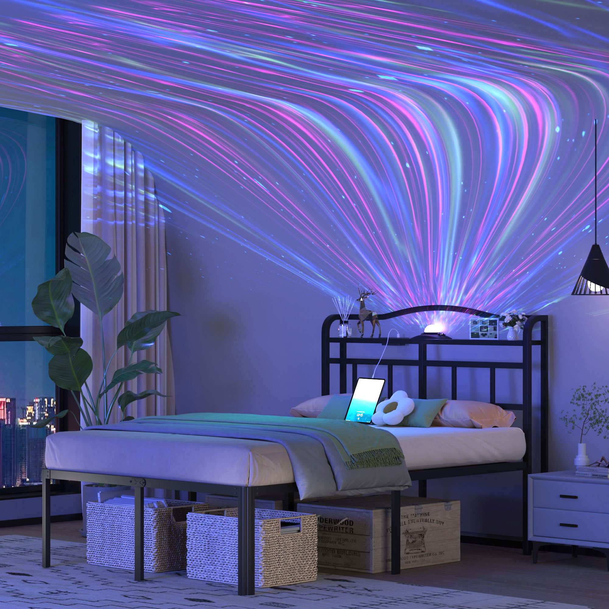 Winston Porter Twin Metal Bed Frame 18 Inch With Headboard & Charging ...