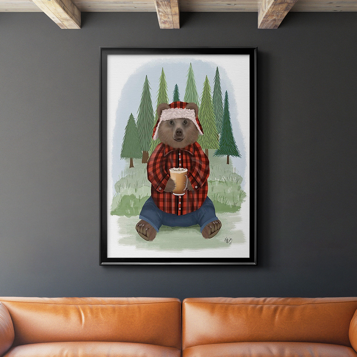 Trinx Lumberjack Bear Latte Premium Framed Print - Ready To Hang ...