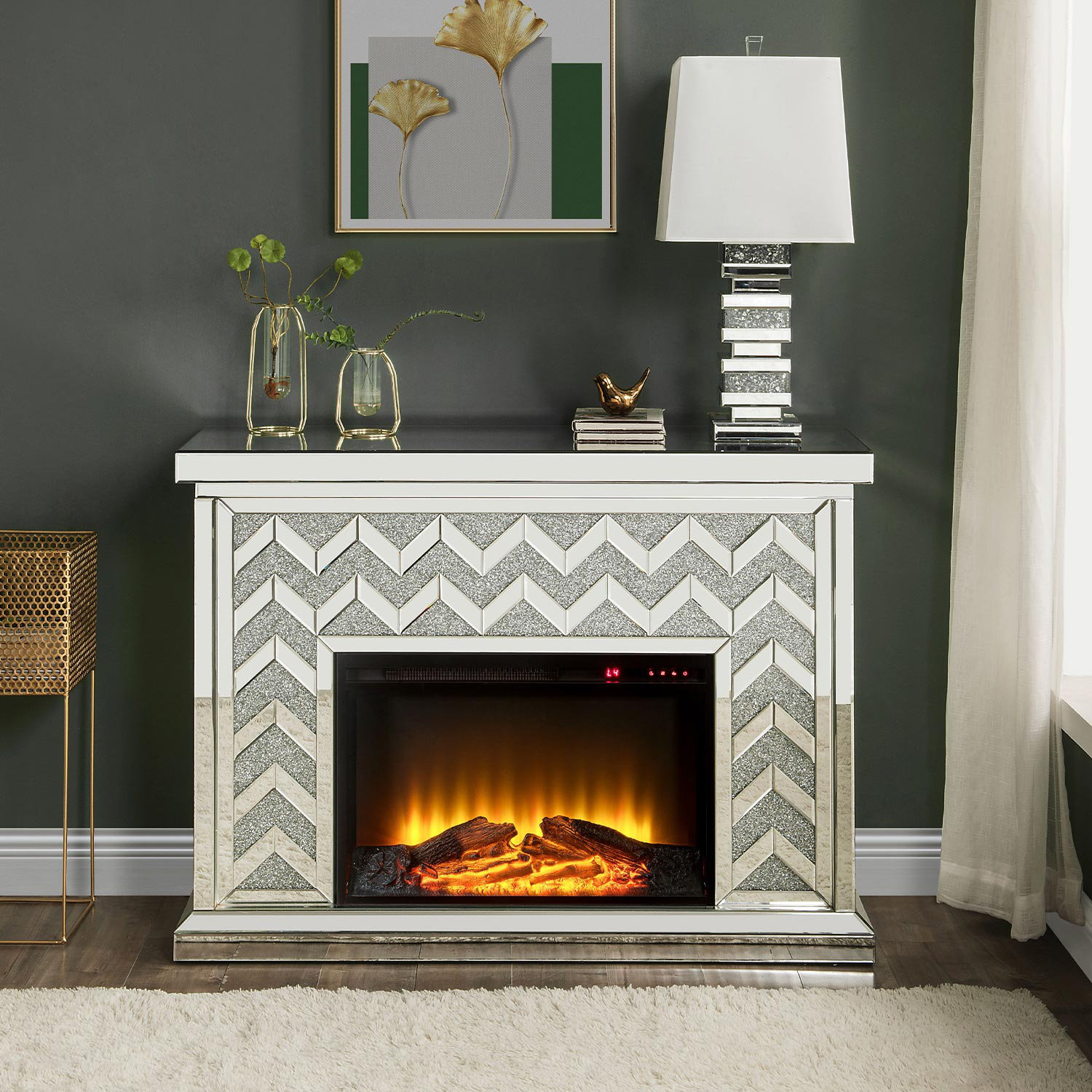 Everly Quinn Mirrored Electric Fireplace | Wayfair