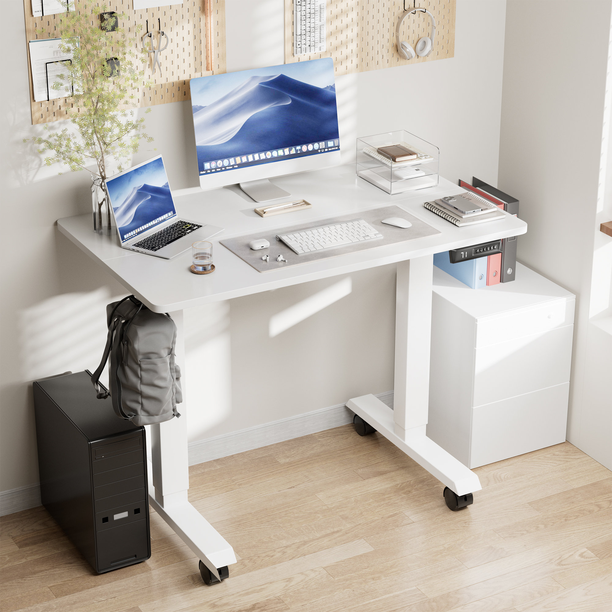 17 Stories Electric Height Adjustable Standing Desk With 4 Lockable ...