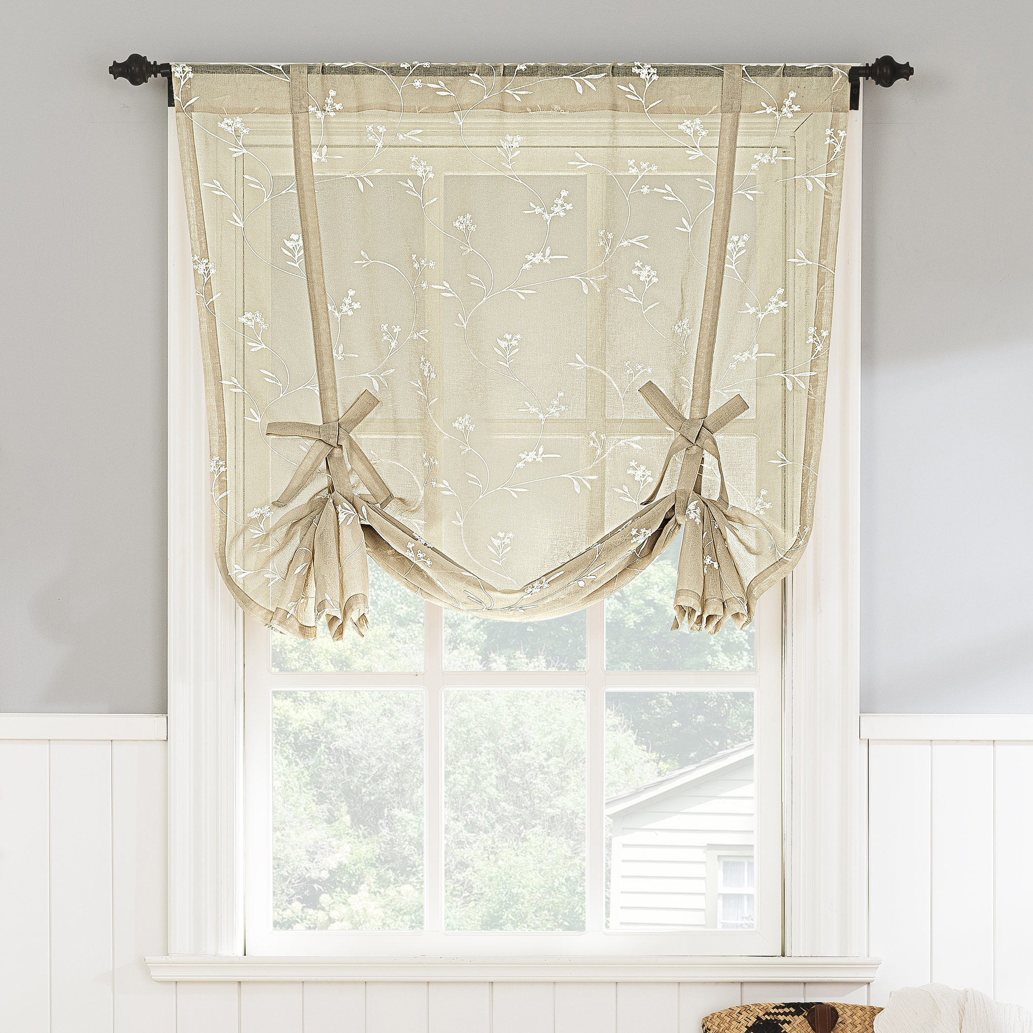 Winston Porter Bridget Embroidered Leaf Rod Pocket Window Tie-up Shade ...