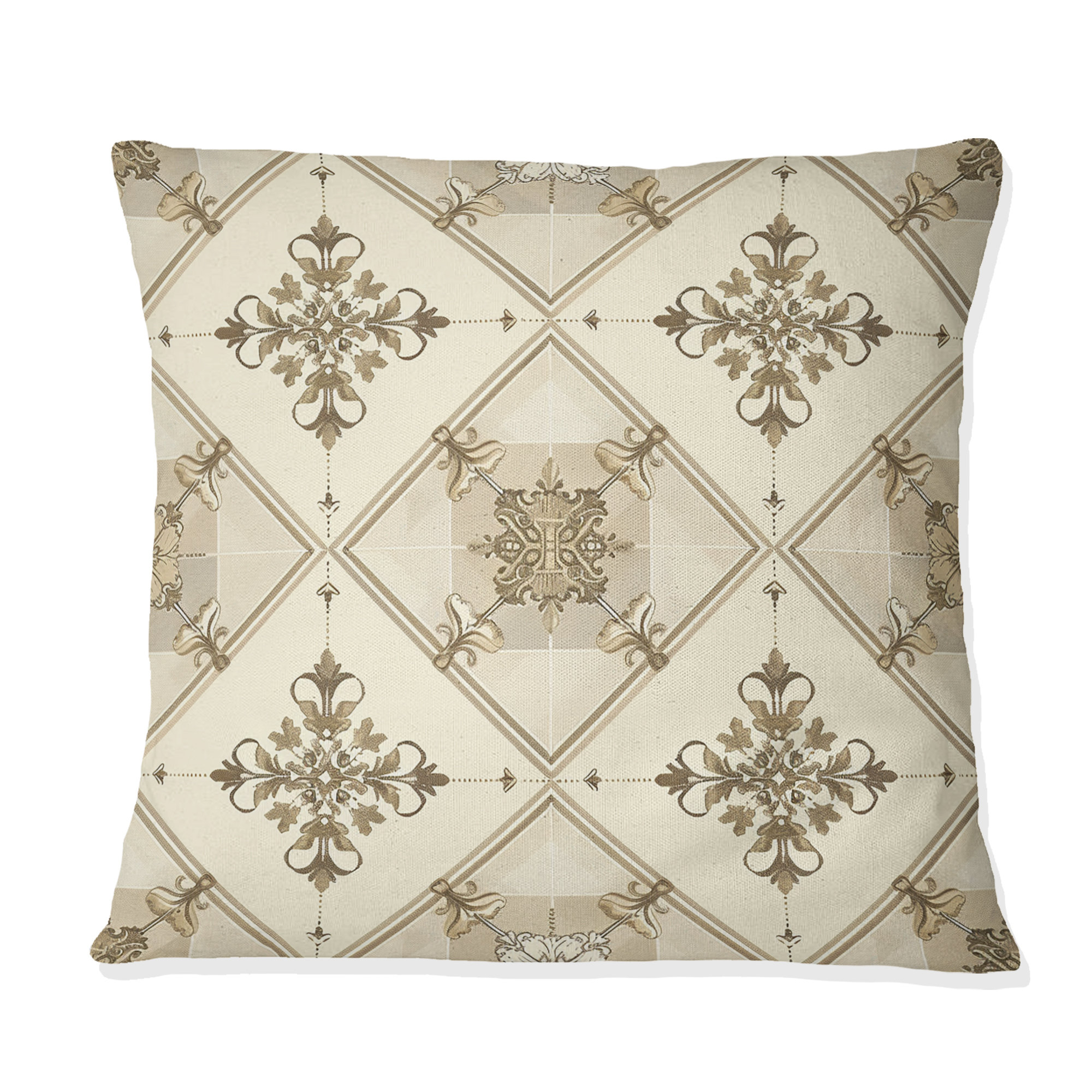 Design Art Ivory Cream Argyle Charm - Transitional Throw Pillow | Wayfair