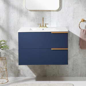 Mercer41 Moring 36" Modern Blue Wall-Mounted Single Bathroom Vanity ...