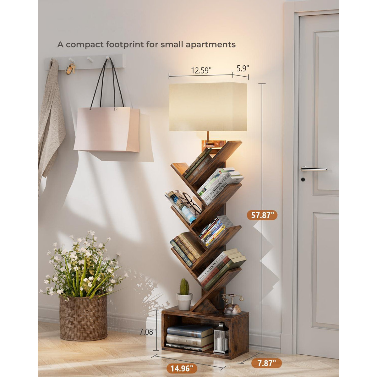 Millwood Pines Six-Layer Tree-Shaped Bookshelf With Light Narrow ...