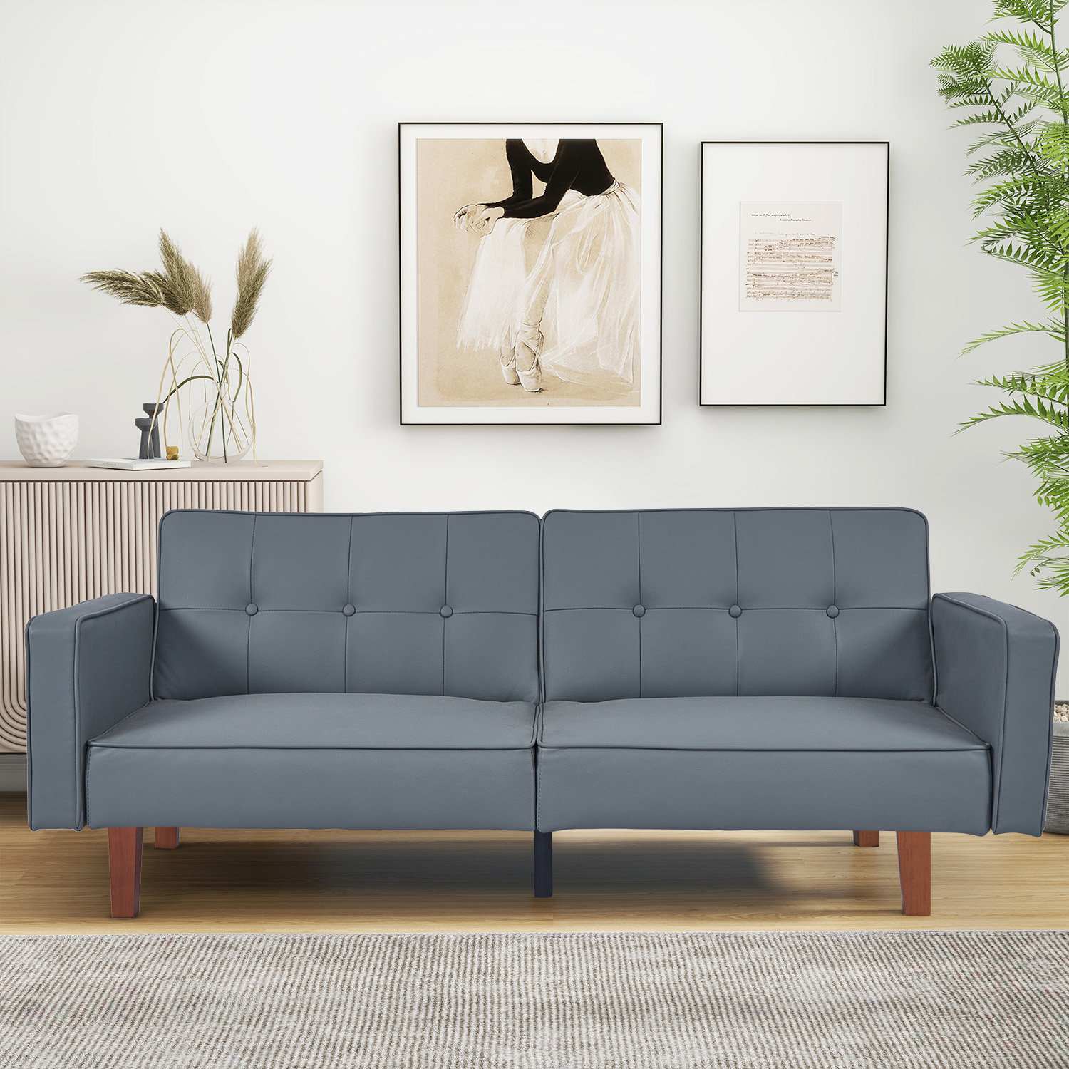 Latitude Run® Futon Sofa Bed, Convertible Fabric Futon Couch Bed ...