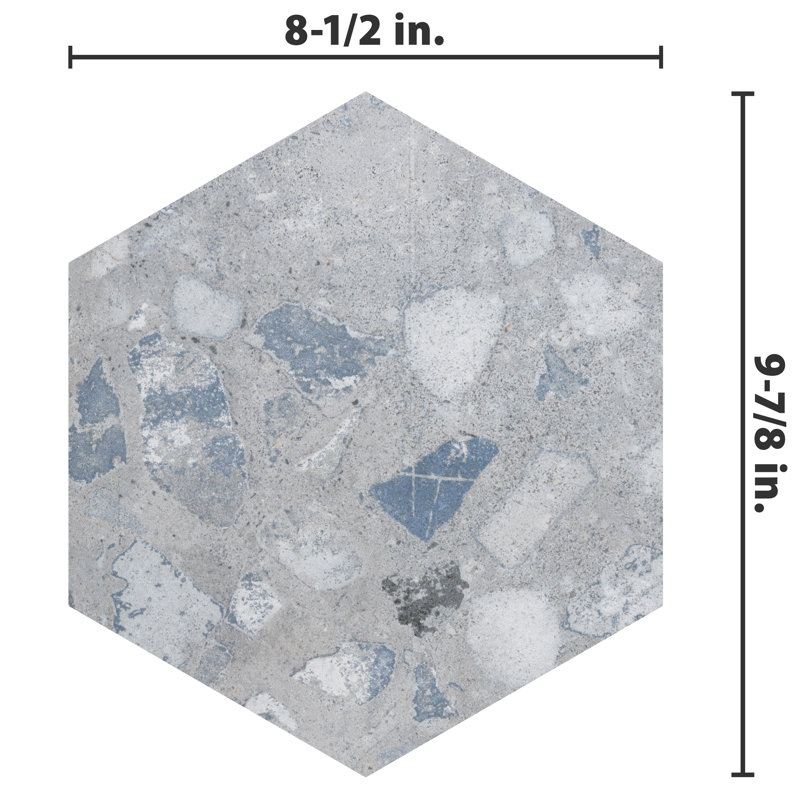 Merola Tile Recycle Hex 8.5" x 10" Porcelain Stone Look Wall & Floor ...