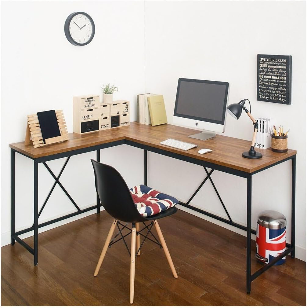 17 Stories Wood Metal Corner Desk Workspace | Wayfair
