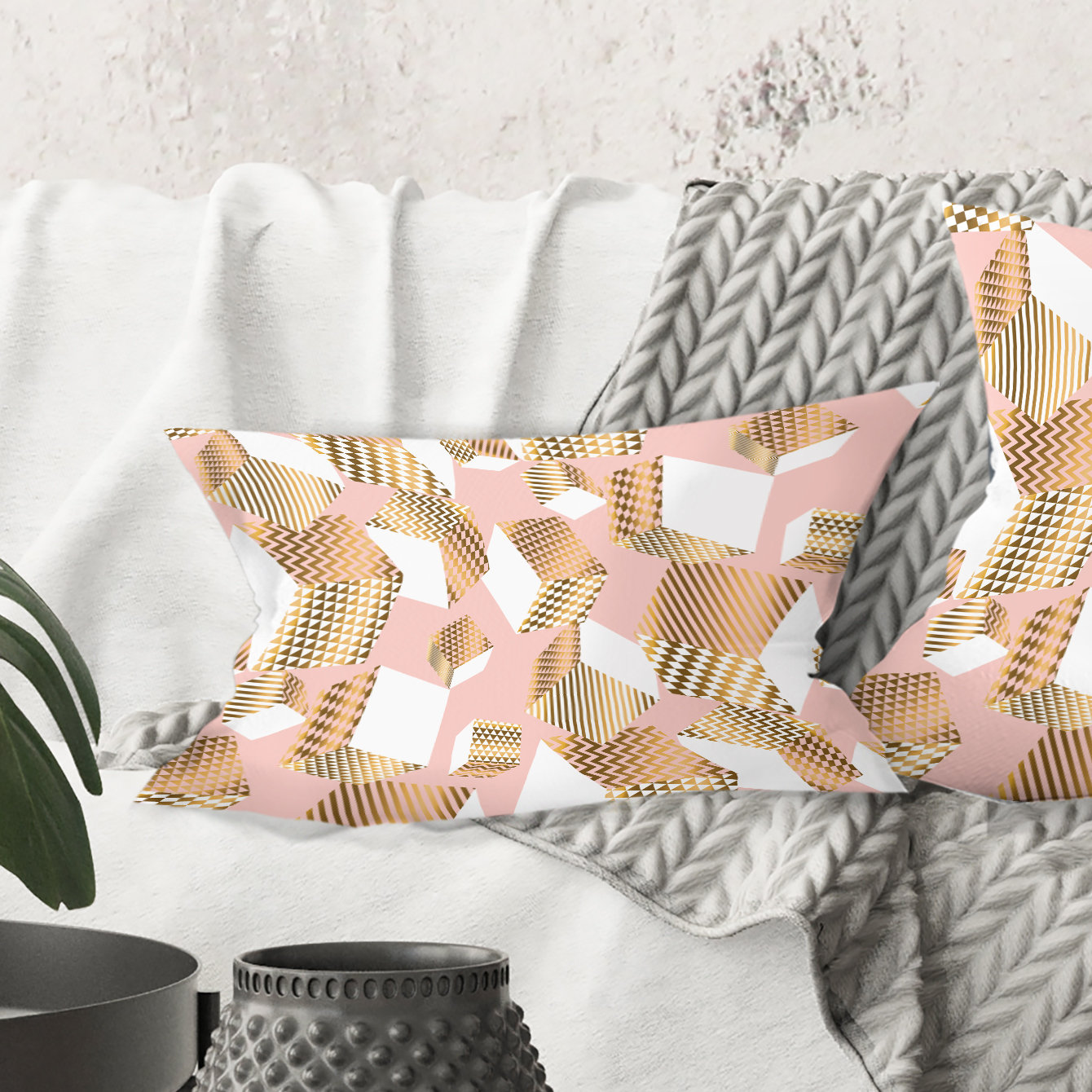 Design Art Gold And Rose Cubes I - Mid-Century ModernPrinted Throw ...