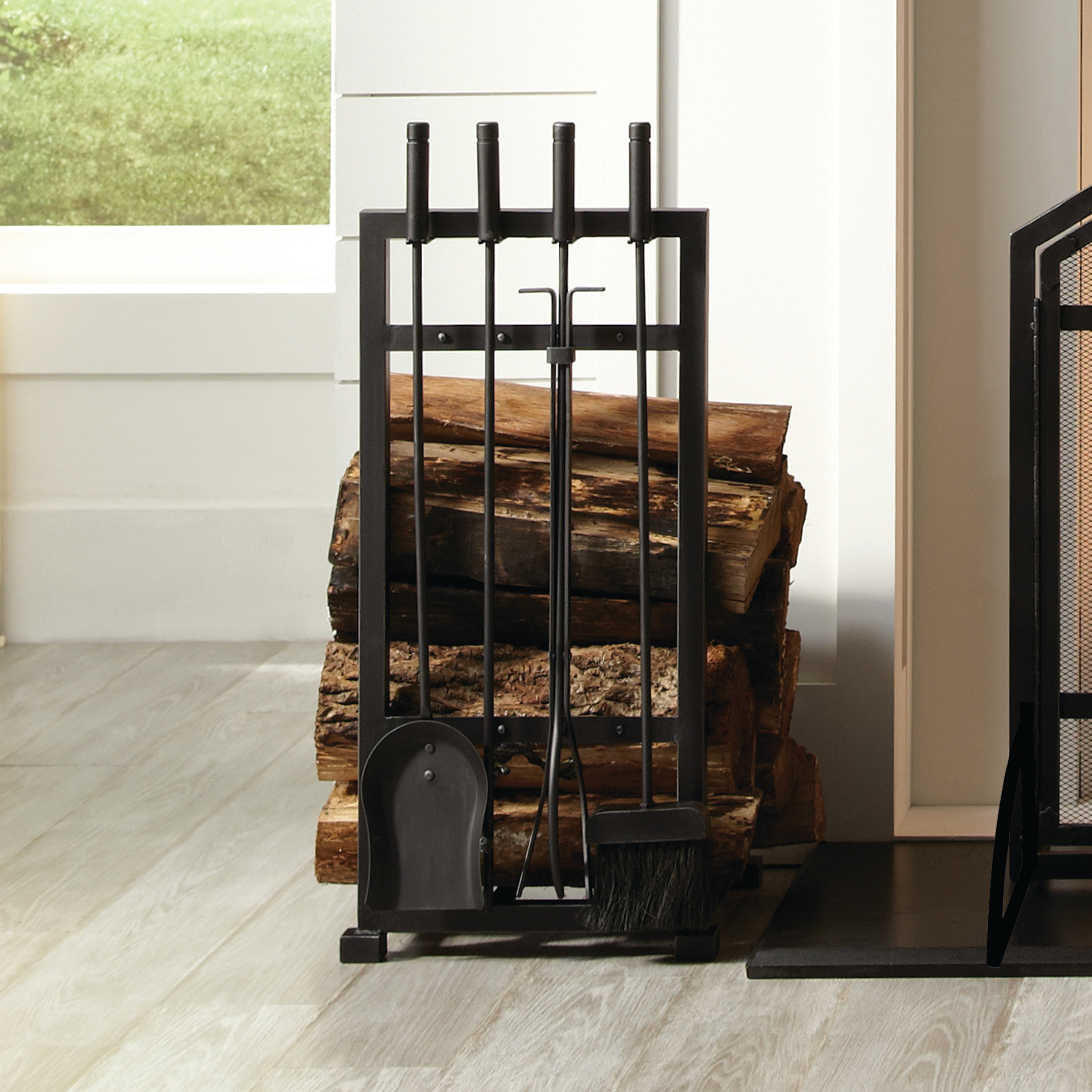 Latitude Run® Adiqa Log Holder 4 Piece Fireplace Tool Set & Reviews ...