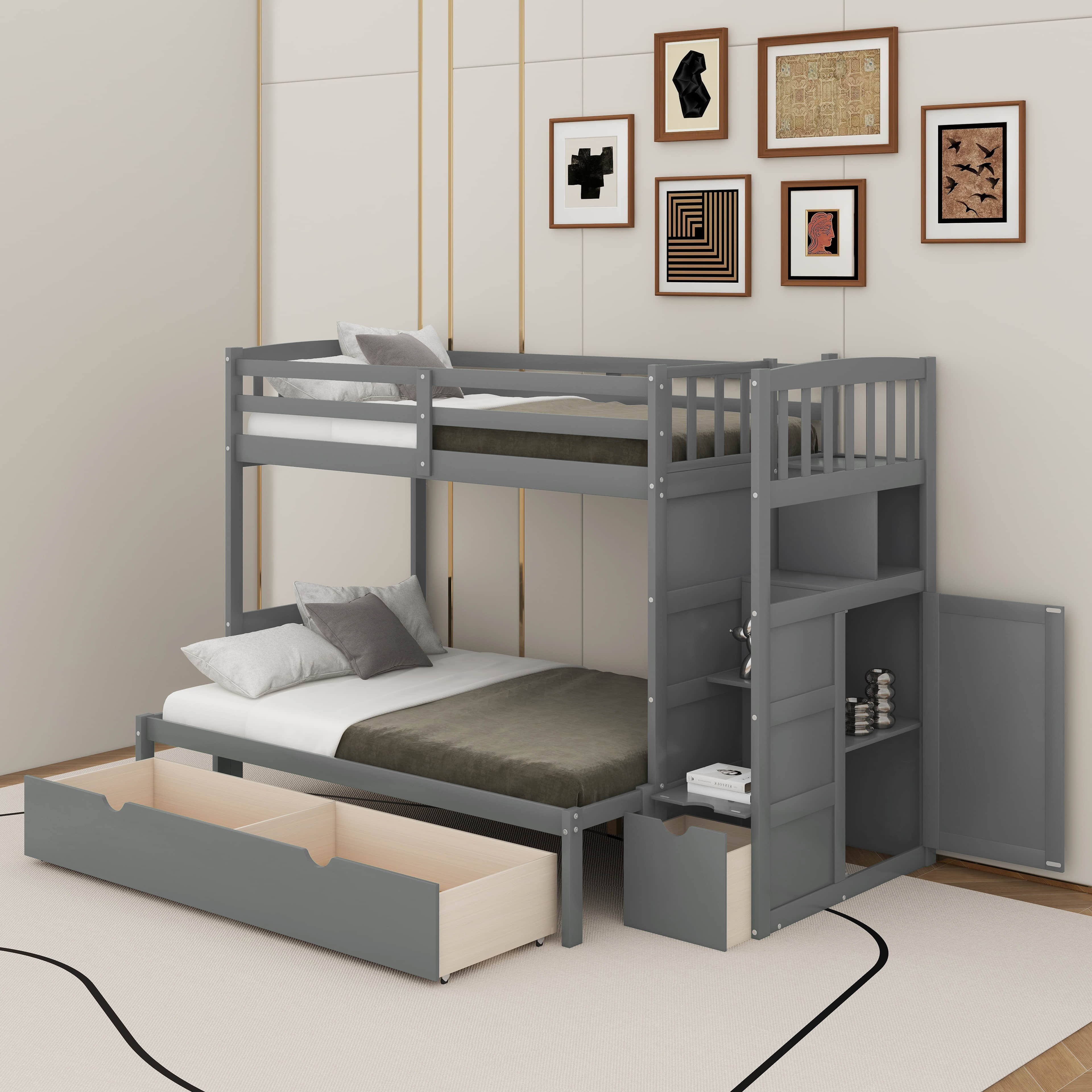 Harriet Bee Twin Over Full/Twin Bunk Bed, Convertible Bottom Bed ...