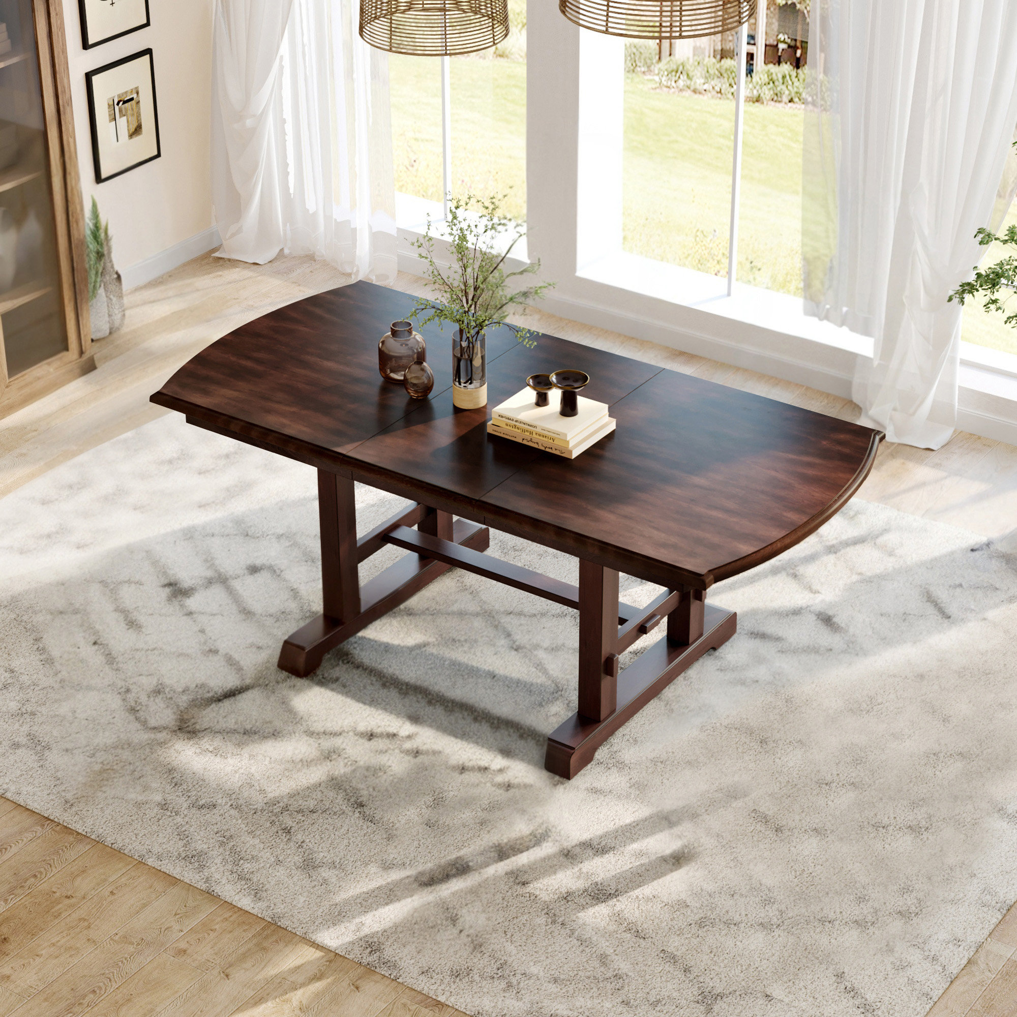 Lark Manor 60-78 Inch Extendable Dining Table, Farmhouse Wooden Kitchen ...