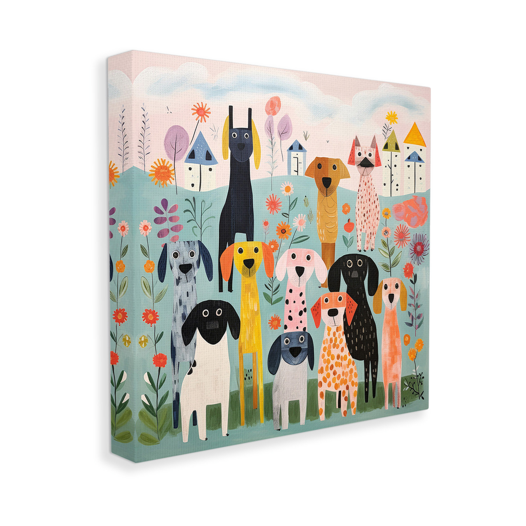 Winston Porter Patterned Dogs In Yard Canvas Wall Art Design By Lazar ...